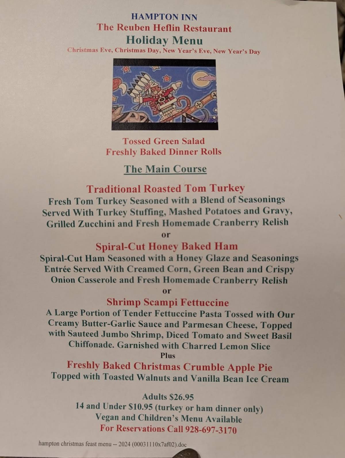 Menu at Reuben Heflin Restaurant, Kayenta, US-160