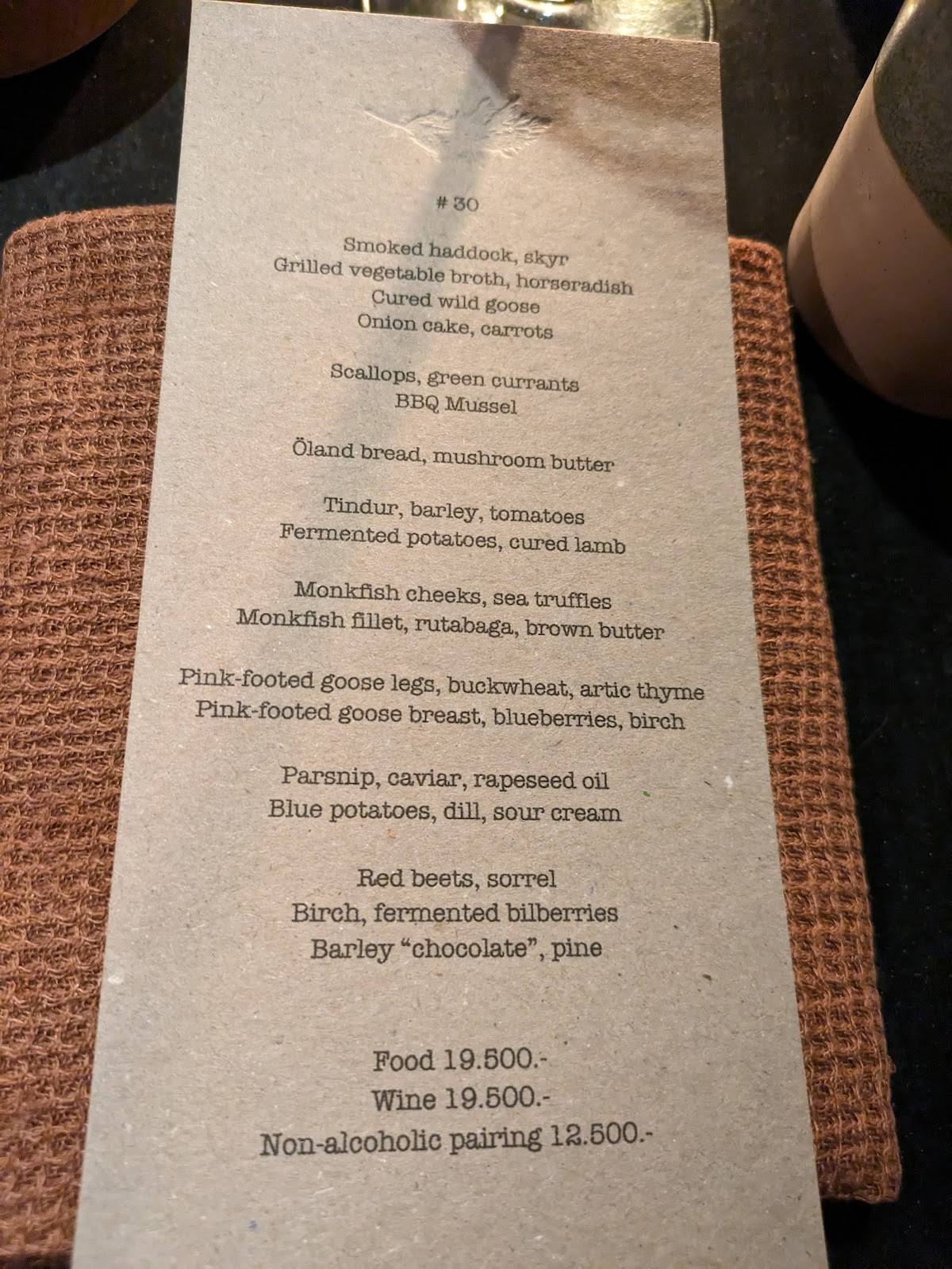 Menu at Dill Restaurant, Reykjavík, Laugavegur 59