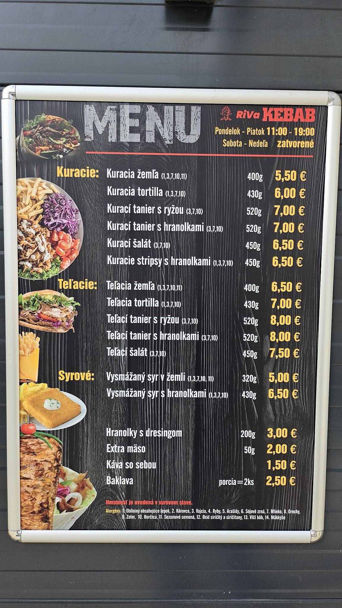 Menu at RiVa kebab, Boleráz