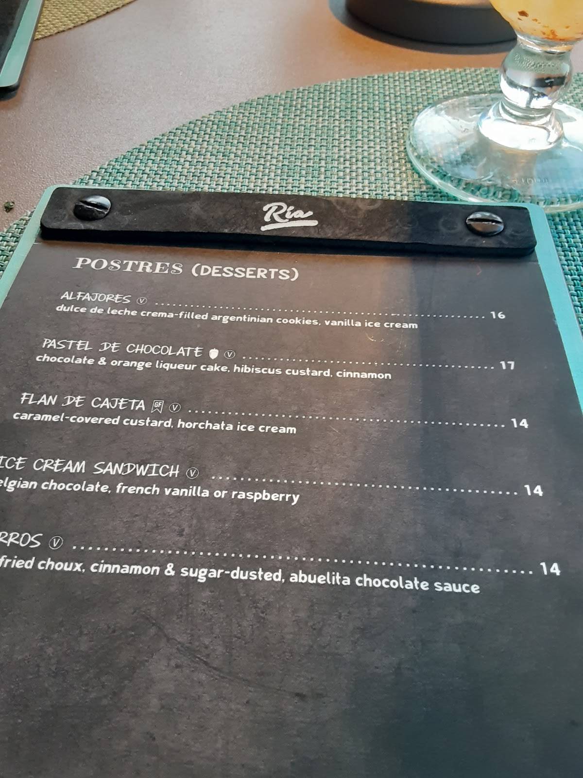 Menu at Ria Restaurant, Naples