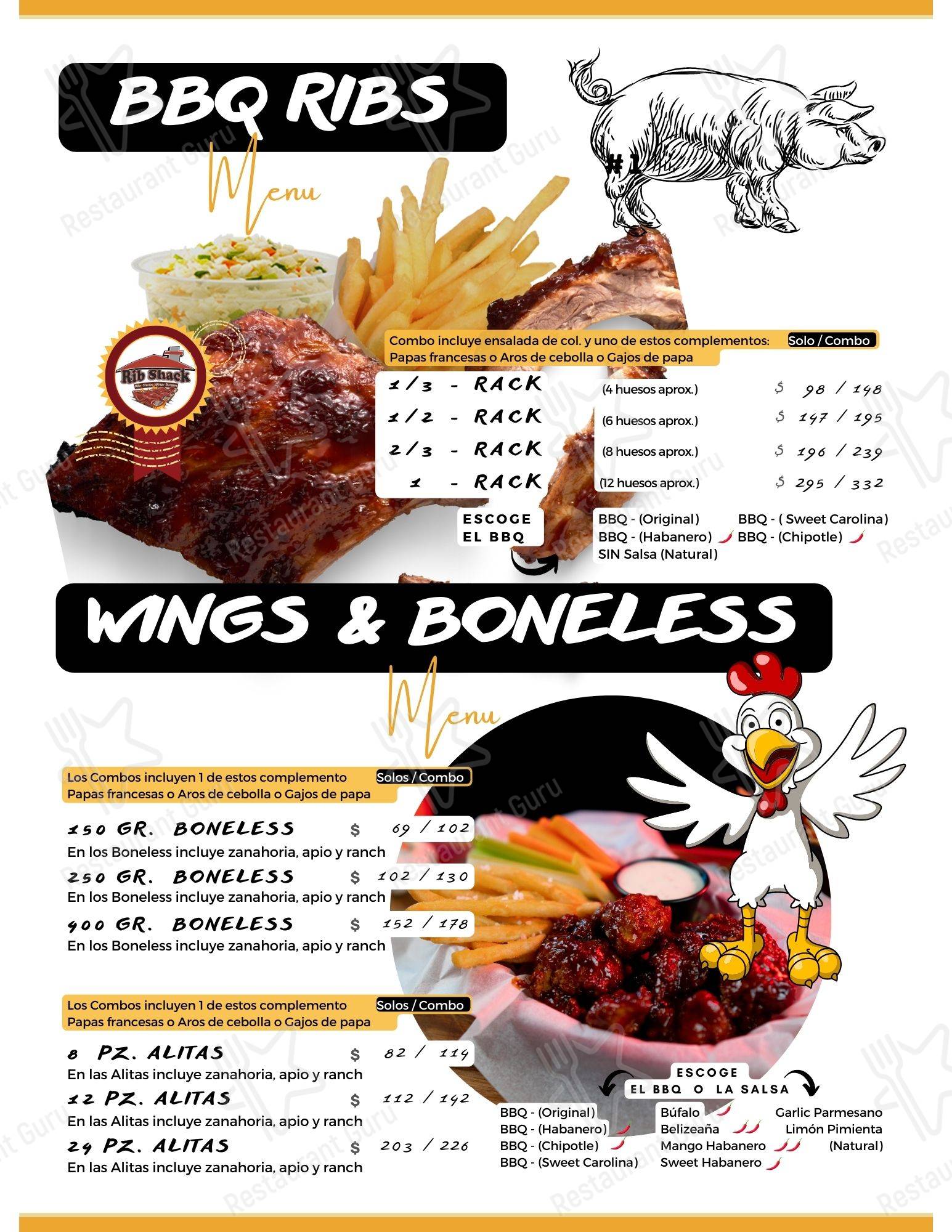 Carta del restaurante Rib Shack, Ciudad Cuauhtemoc