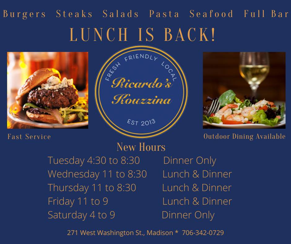 Menu at Ricardo's Kouzzina restaurant, Madison
