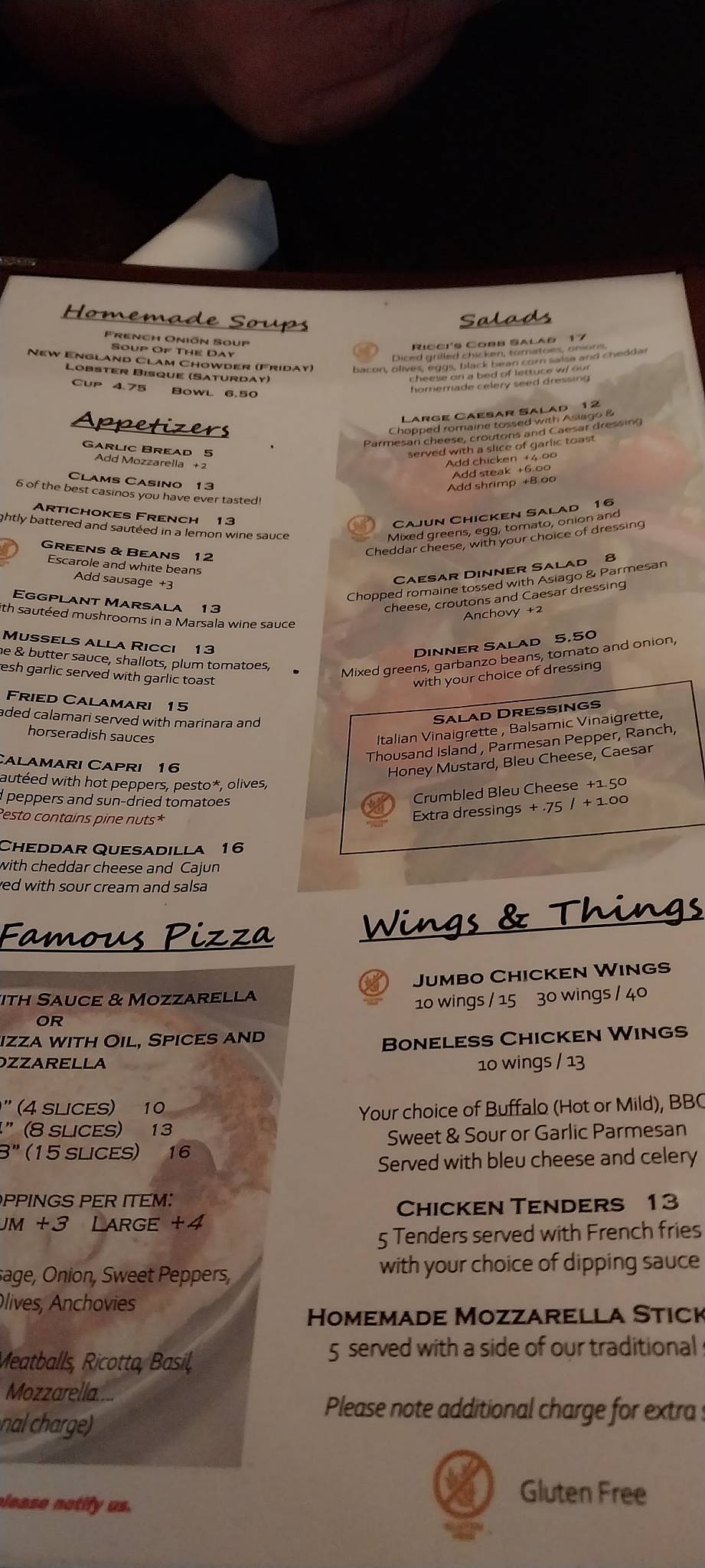 Menu at Ricci's Family Restaurant, Rochester