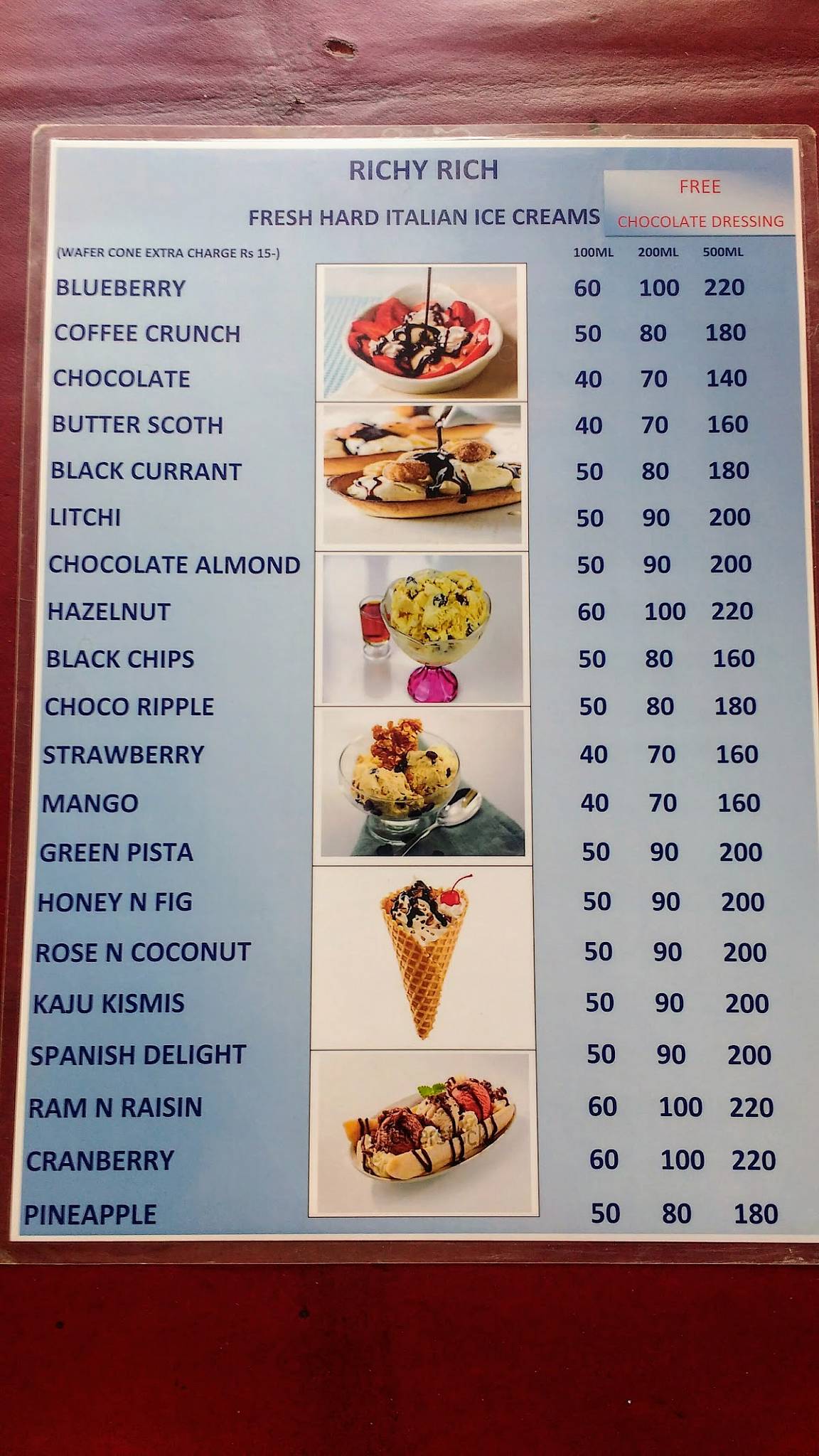 Menu at Richy Rich ice creams ( Ice Cafe ), Kuilapalayam