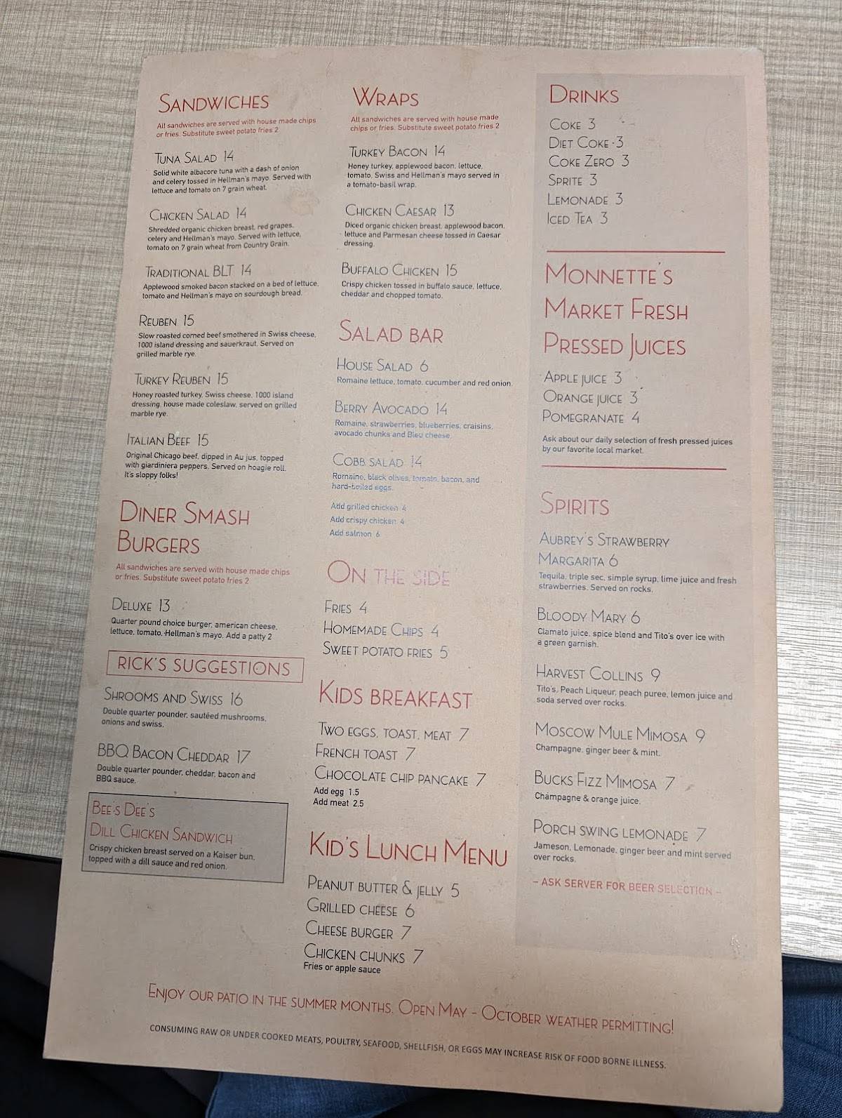 Menu at Rick's City Diner cafe, Toledo, Monroe St #40