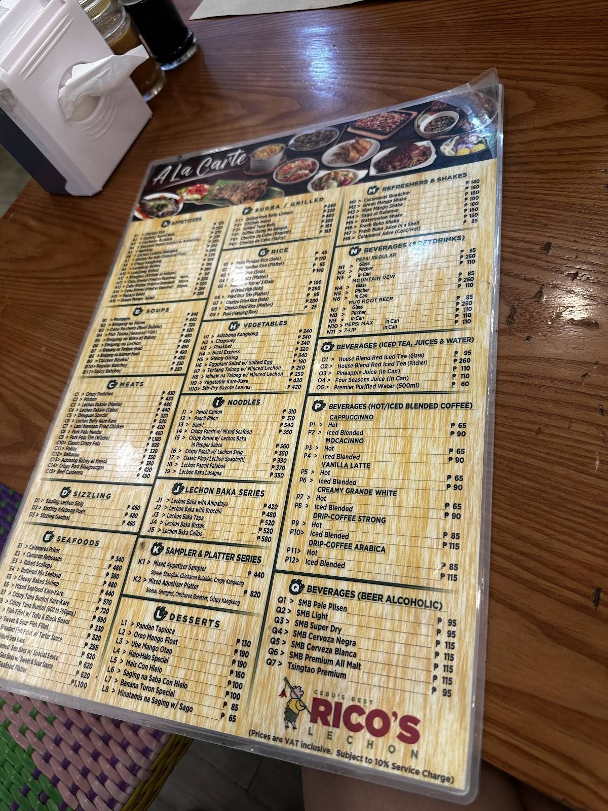 Menu at Rico’s Lechon - Il Corso Lifemalls restaurant, Cebu City