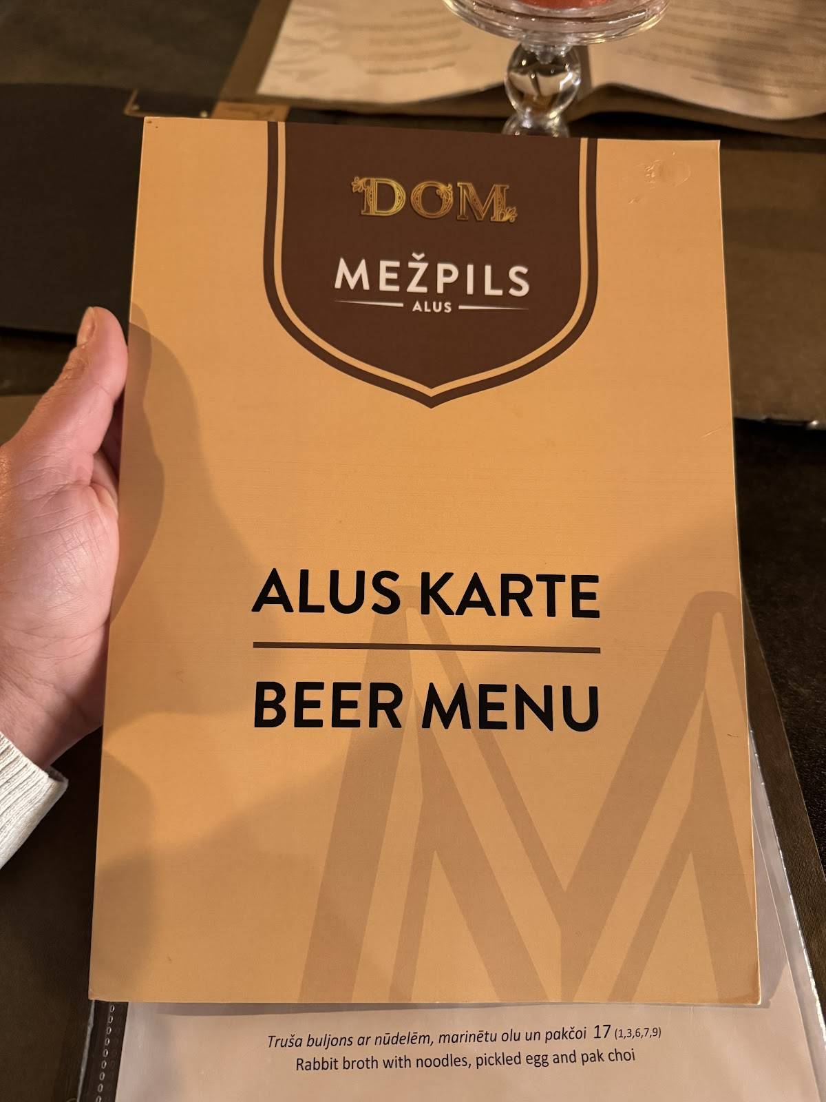 Menu at DOM restaurant, Riga