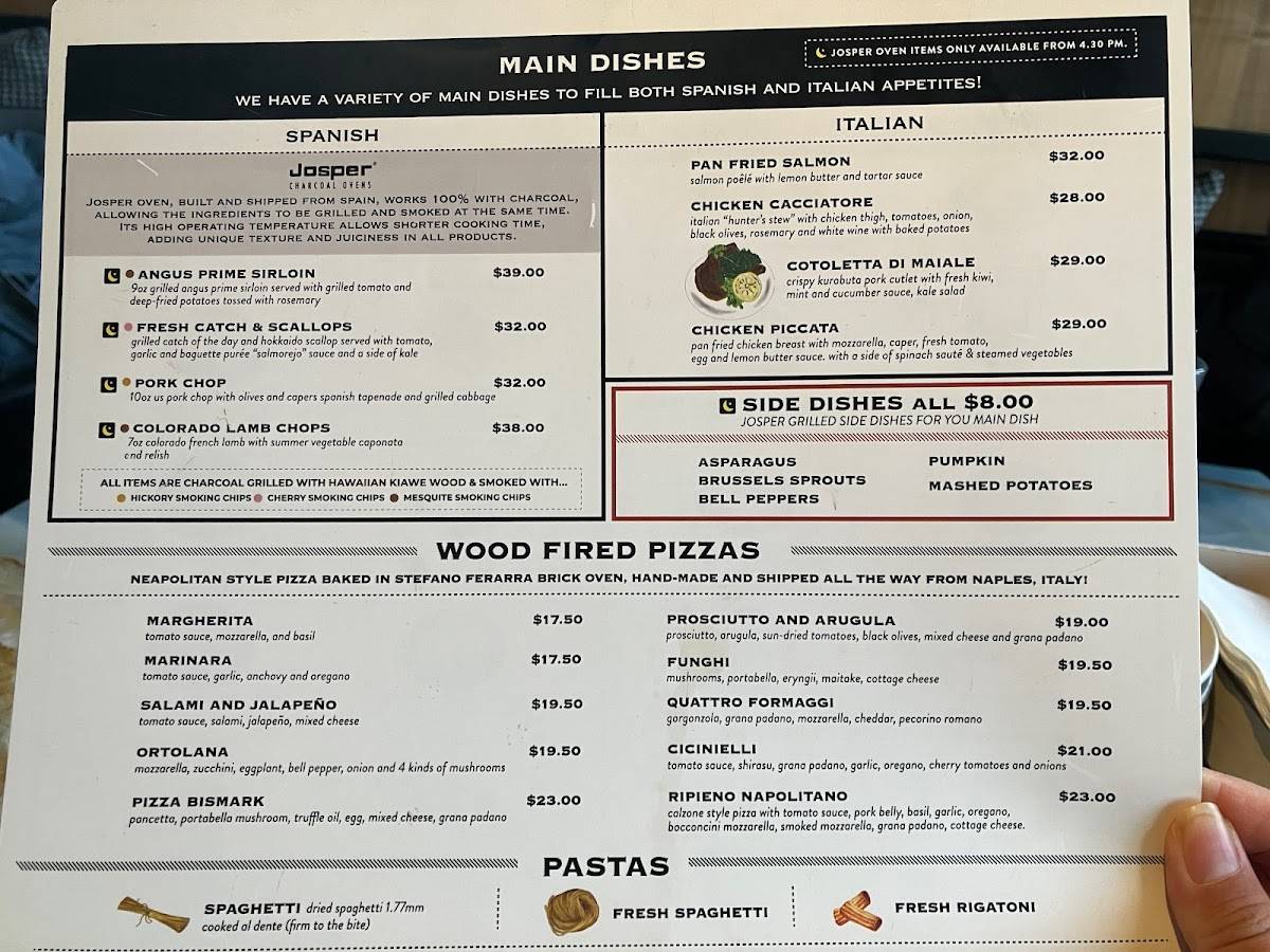 Menu at Rigo Spanish Italian restaurant, Honolulu