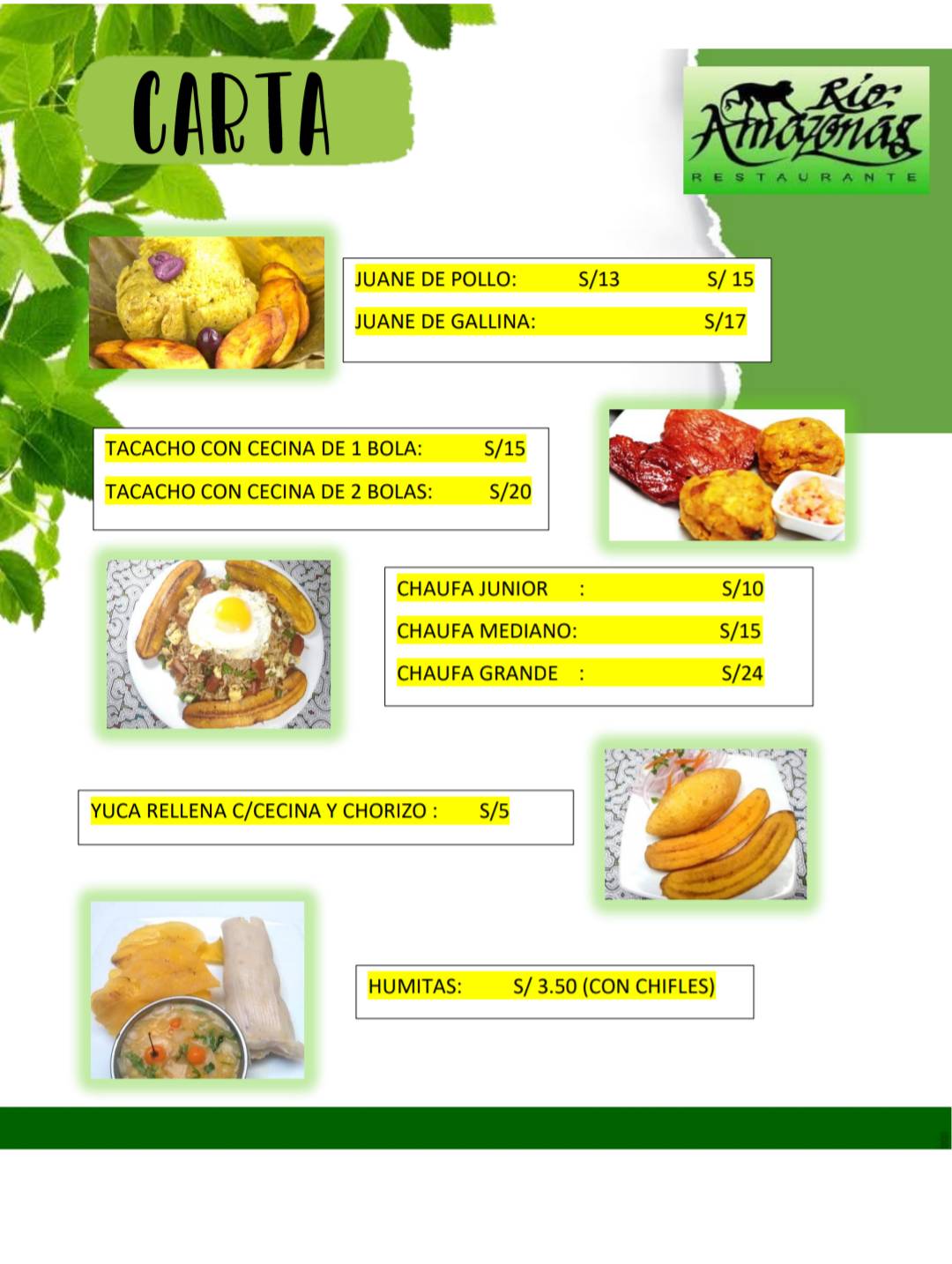 Carta del restaurante Rio Amazonas, Lurin, 359 363