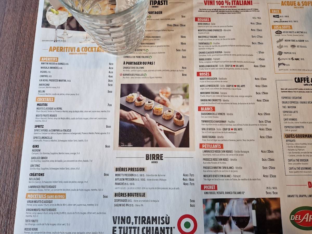 Menu au Del Arte pizzeria, Paris, 20 Bd Saint-Michel