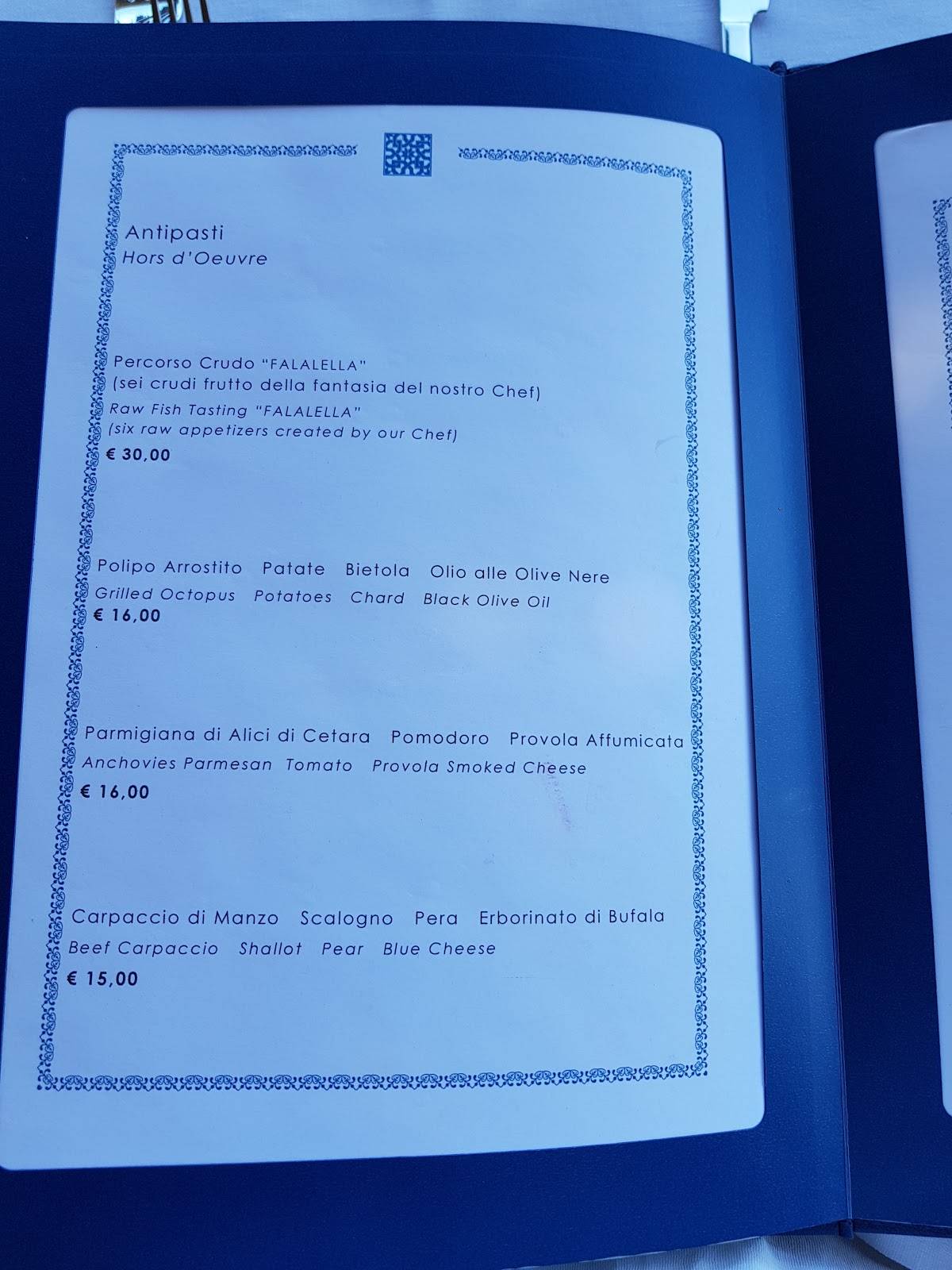 Menu at Ristorante Falalella, Cetara