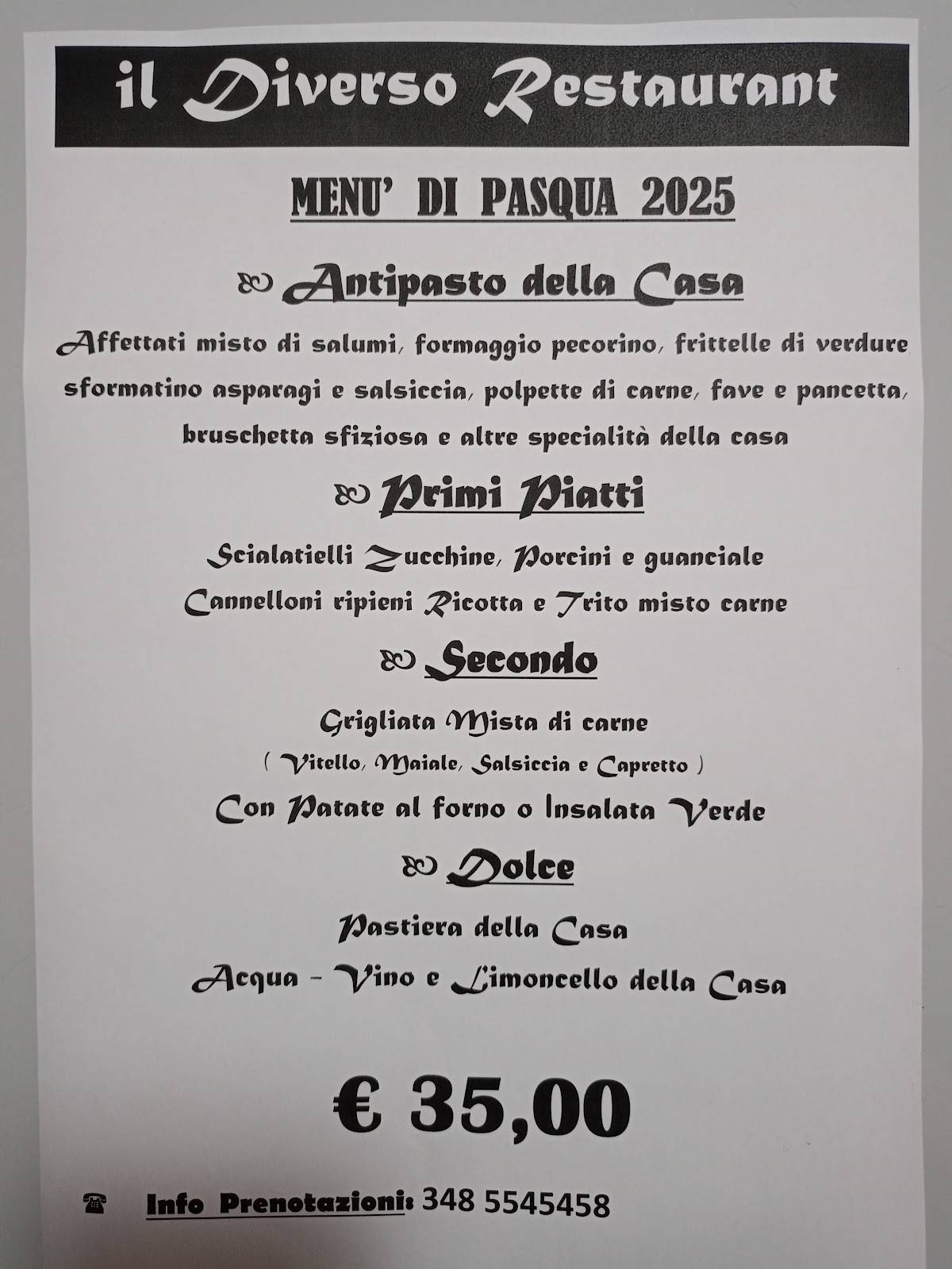 Menu da Ristorante Il Diverso, Diamante