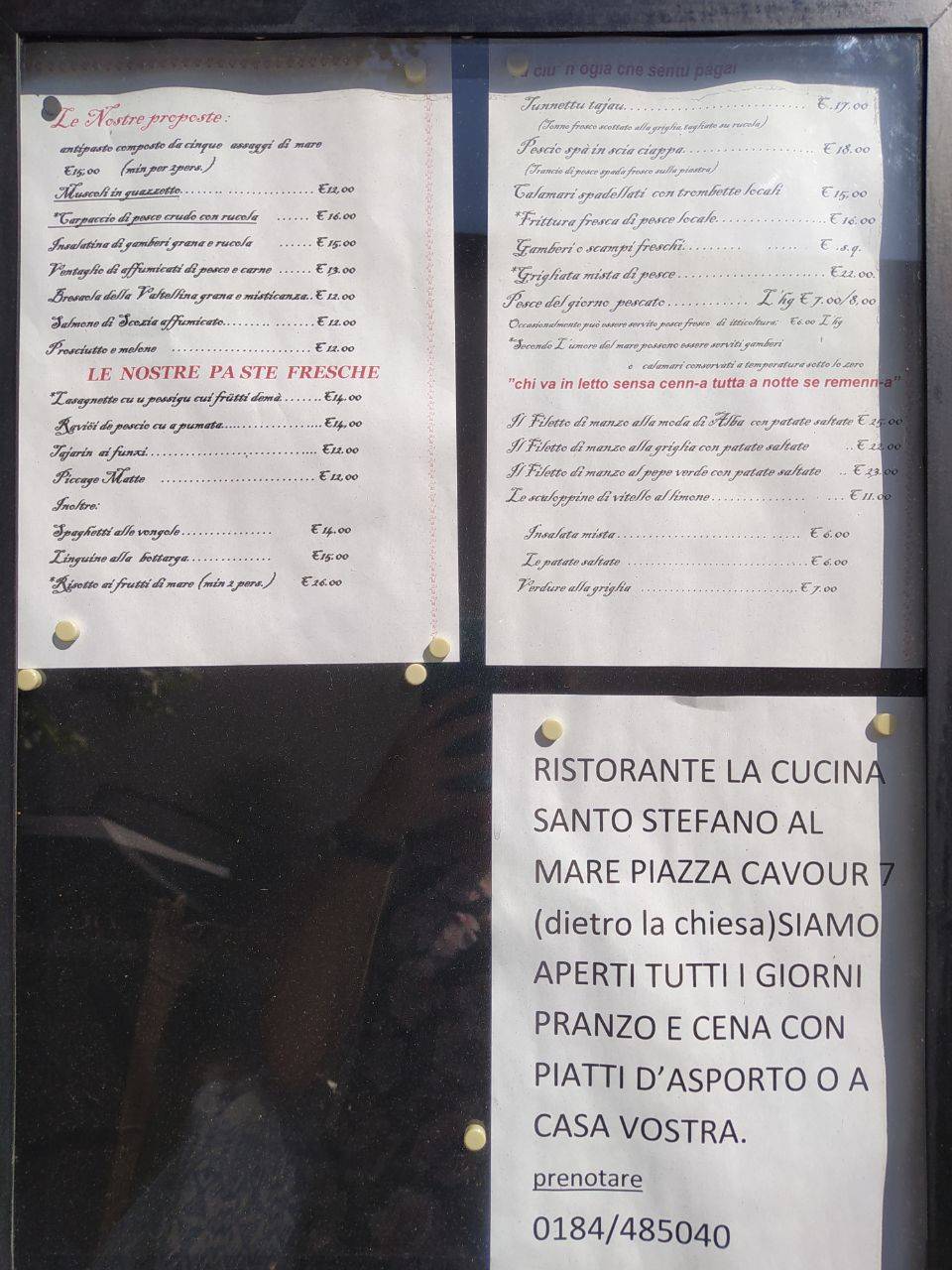 Menu da Ristorante La Cucina, Santo Stefano al Mare
