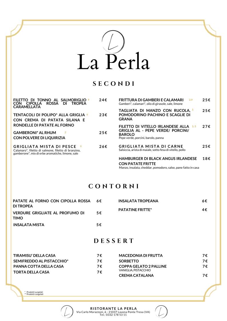 Menu au Ristorante La Perla, Lavena Ponte Tresa
