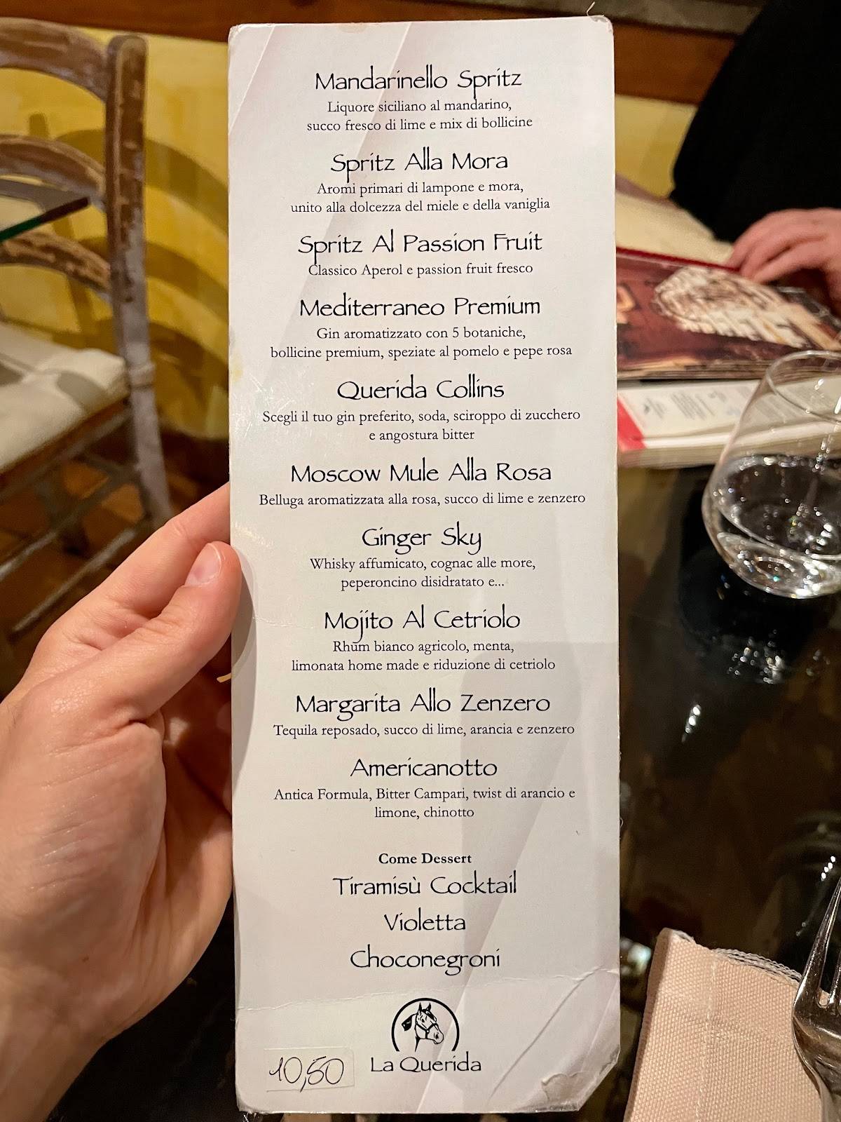 Menu da La Querida steakhouse, Roma, Viale del Circuito