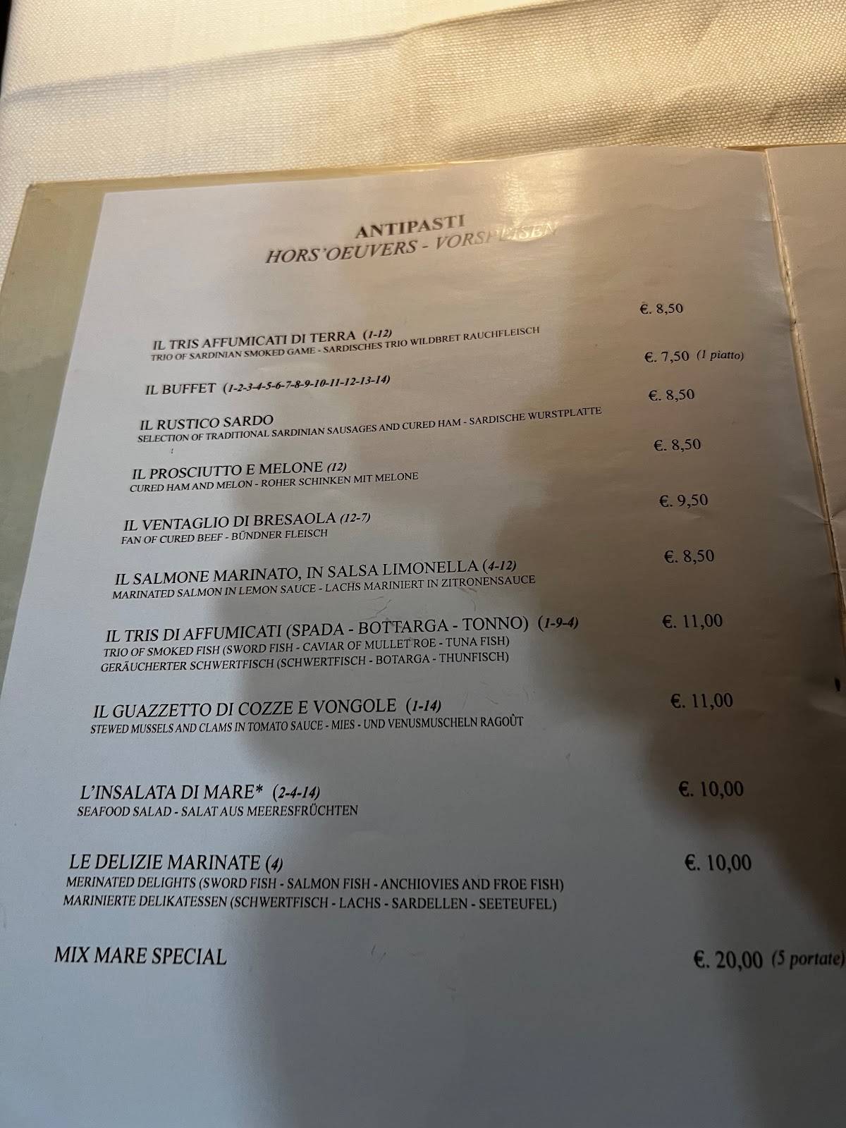 Menu at Ristorante Pizzeria La Vecchia Costa, Italy, Sp59
