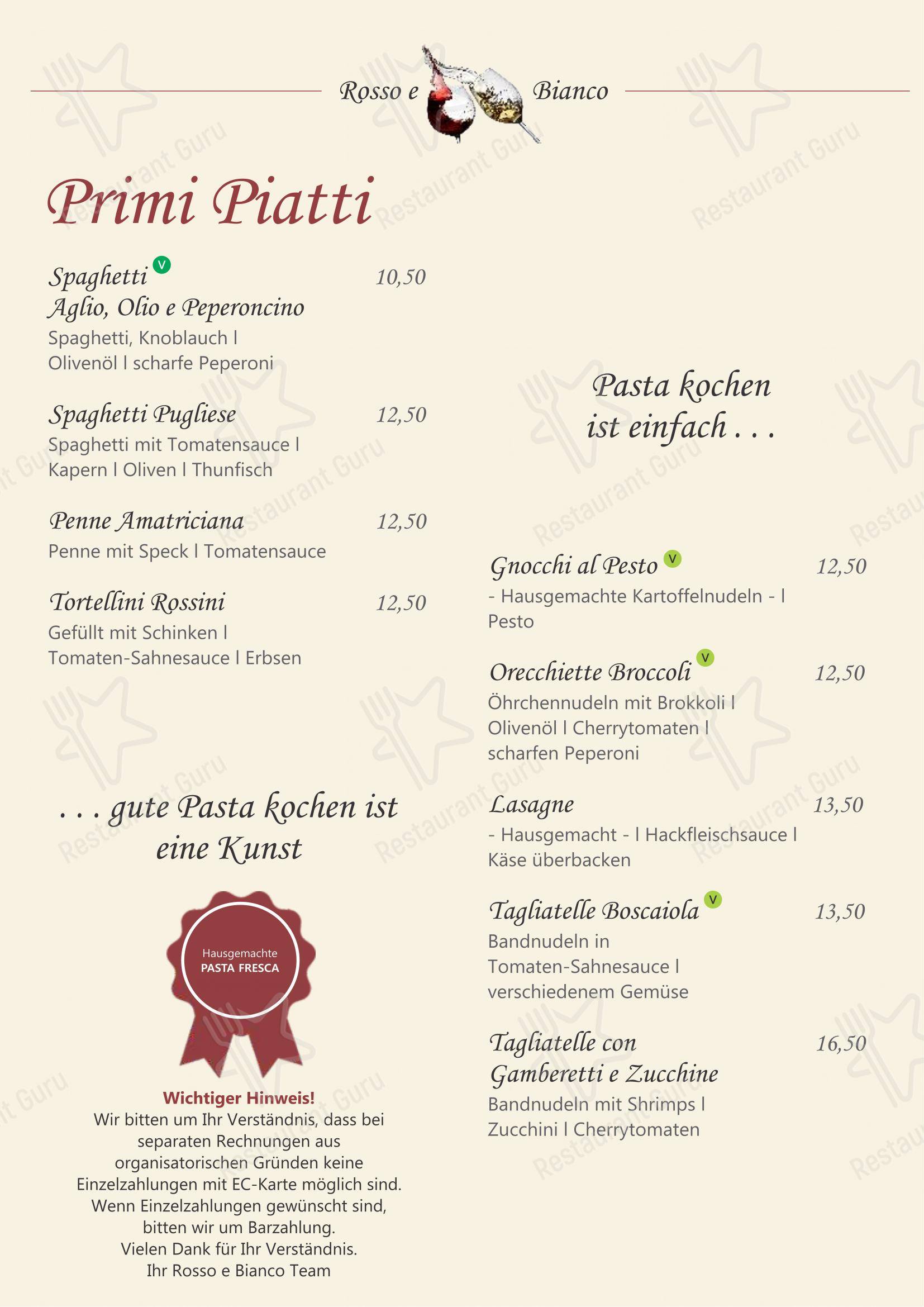 Speisekarte von Ristorante Pizzeria Rosso e Bianco im Rot/Weis, Darmstadt