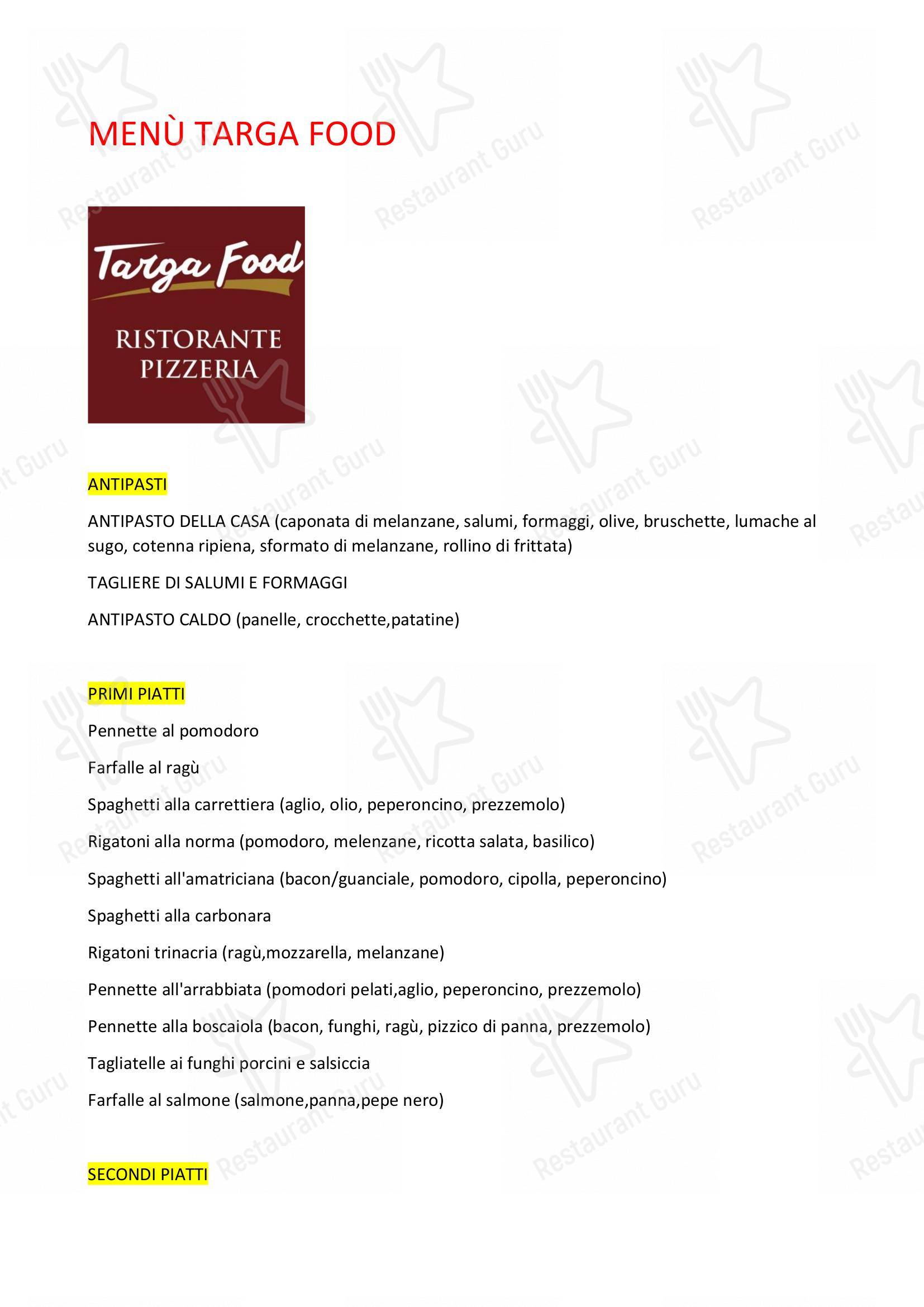 Menu at Ristorante Pizzeria Targa Food, Collesano, Via Vincenzo Florio