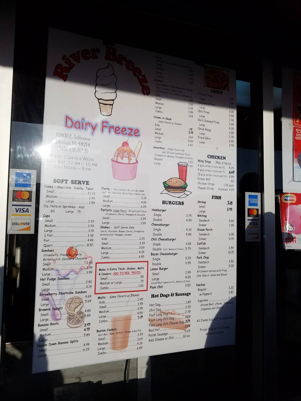 Menu at River Breeze Dairy Freeze, Detroit