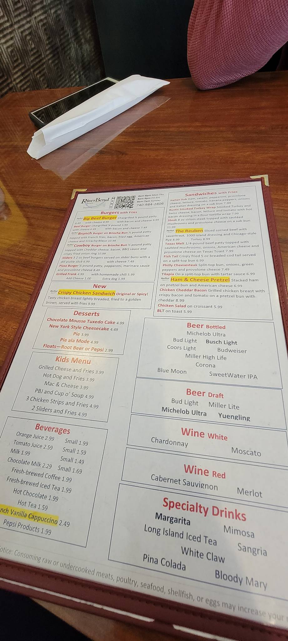 Menu at Riverbend Family Dining restaurant, Beverly