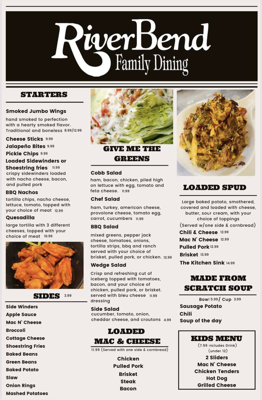 Menu at Riverbend Family Dining restaurant, Beverly