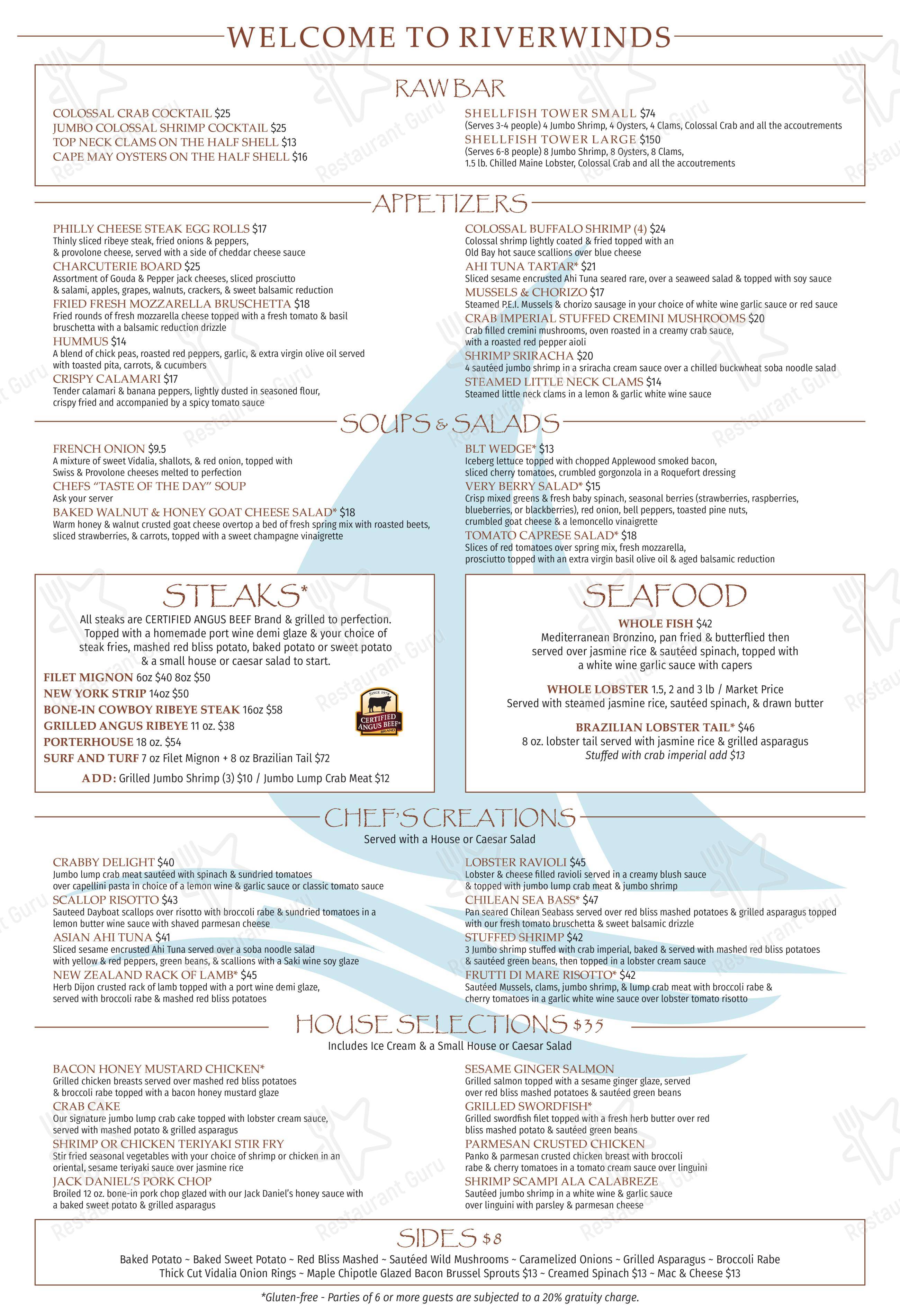 Menu at Riverwinds Restaurant, West Deptford, Riverwinds Dr