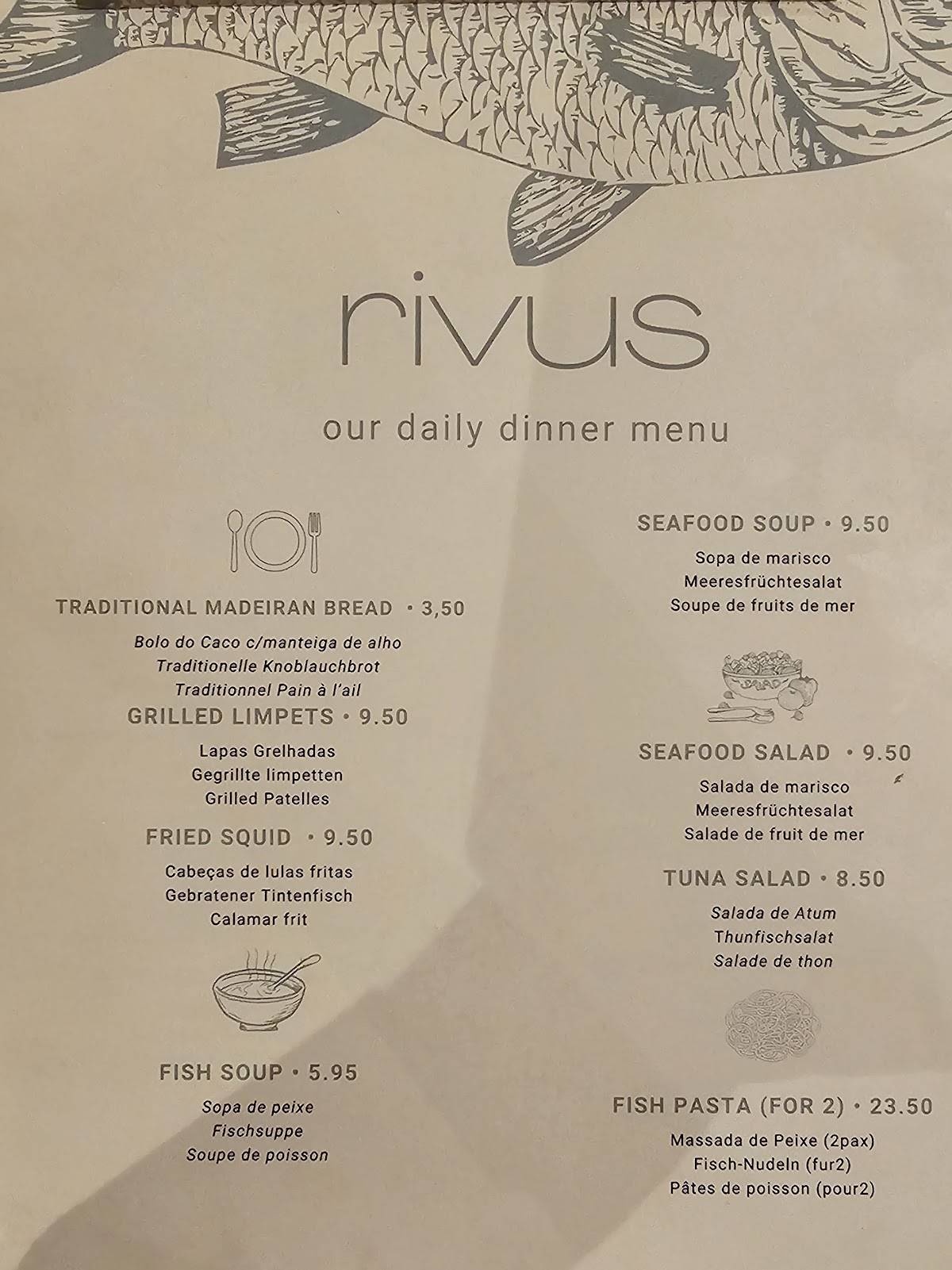 Menu at Rivus restaurant, Funchal