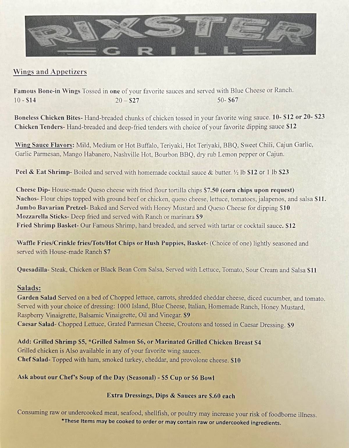 Menu at Rixster Grill pub & bar, High Point, Tinsley Dr Suite 159