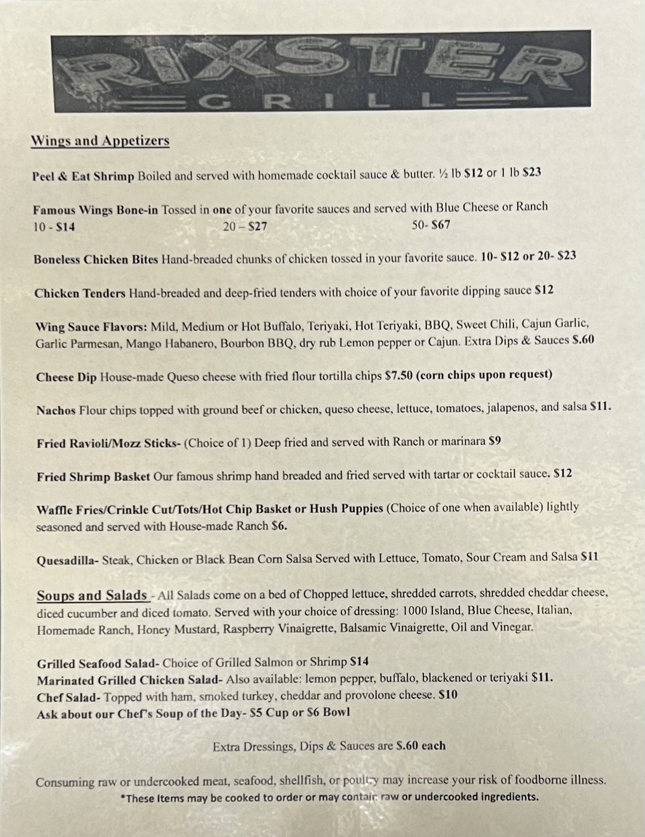 Menu at Rixster Grill pub & bar, High Point, Tinsley Dr Suite 159