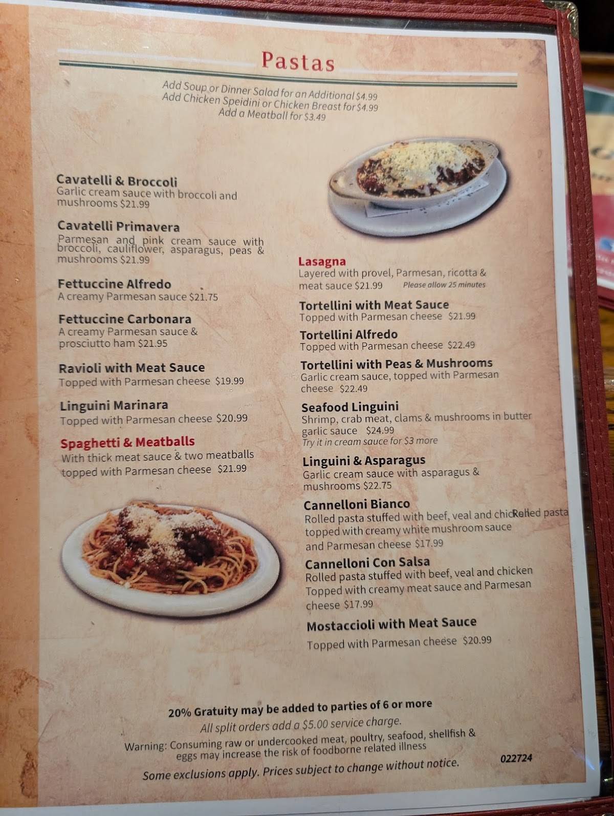 Menu at Rizzo's Italian Restaurant, St. Louis, Lemay Ferry Rd