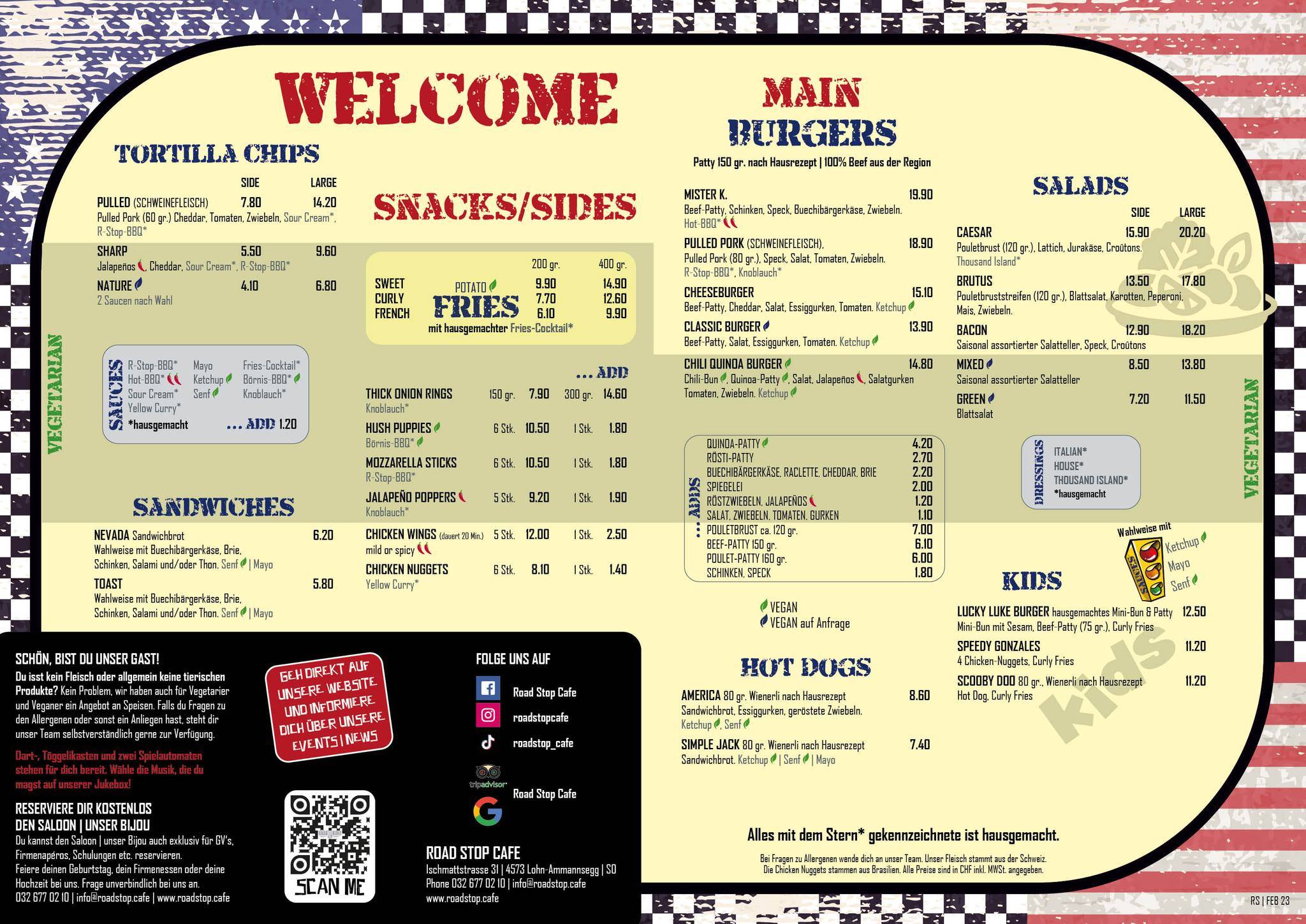 Speisekarte von Road Stop Cafe, Lohn-Ammannsegg