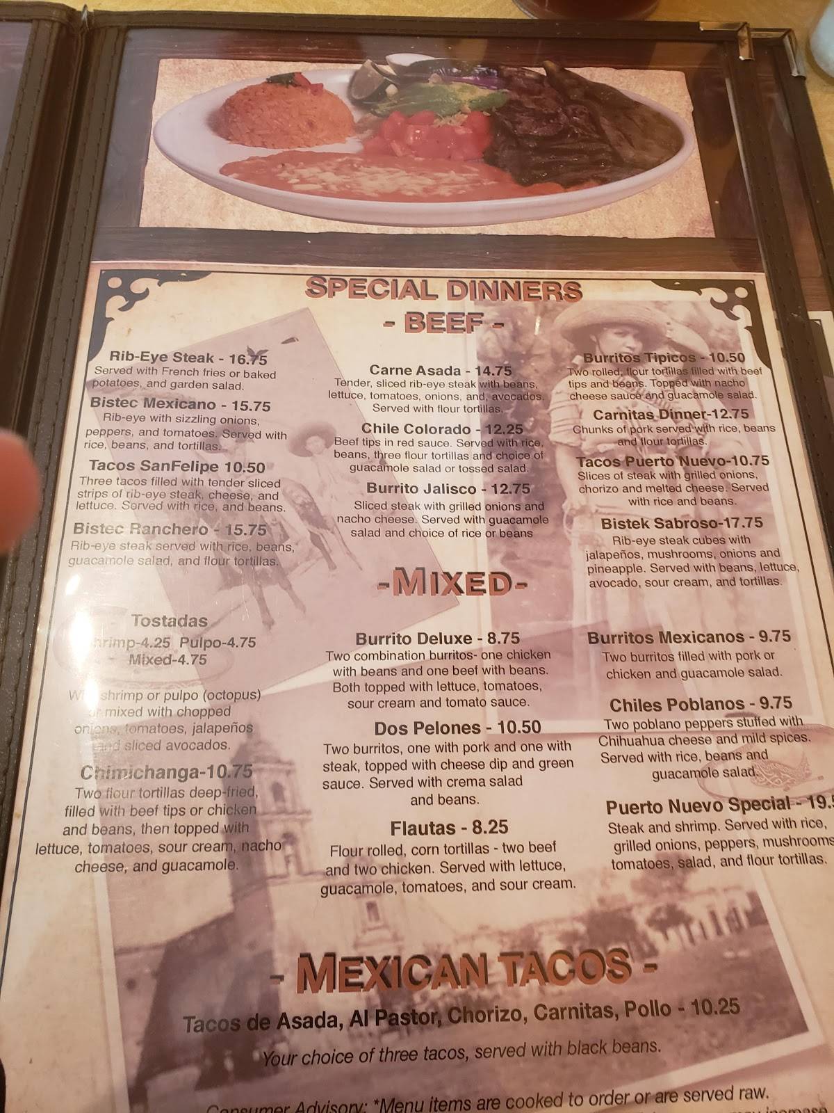 Menu at Puerto Nuevo Mexican & Seafood Restaurant, Roan Mountain, US-19E