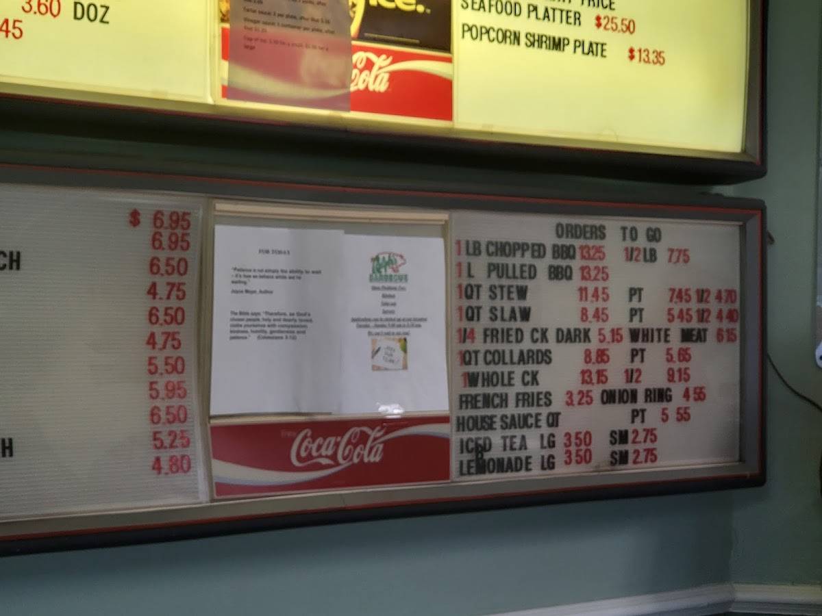 Menu at Ralph's Barbecue, Weldon