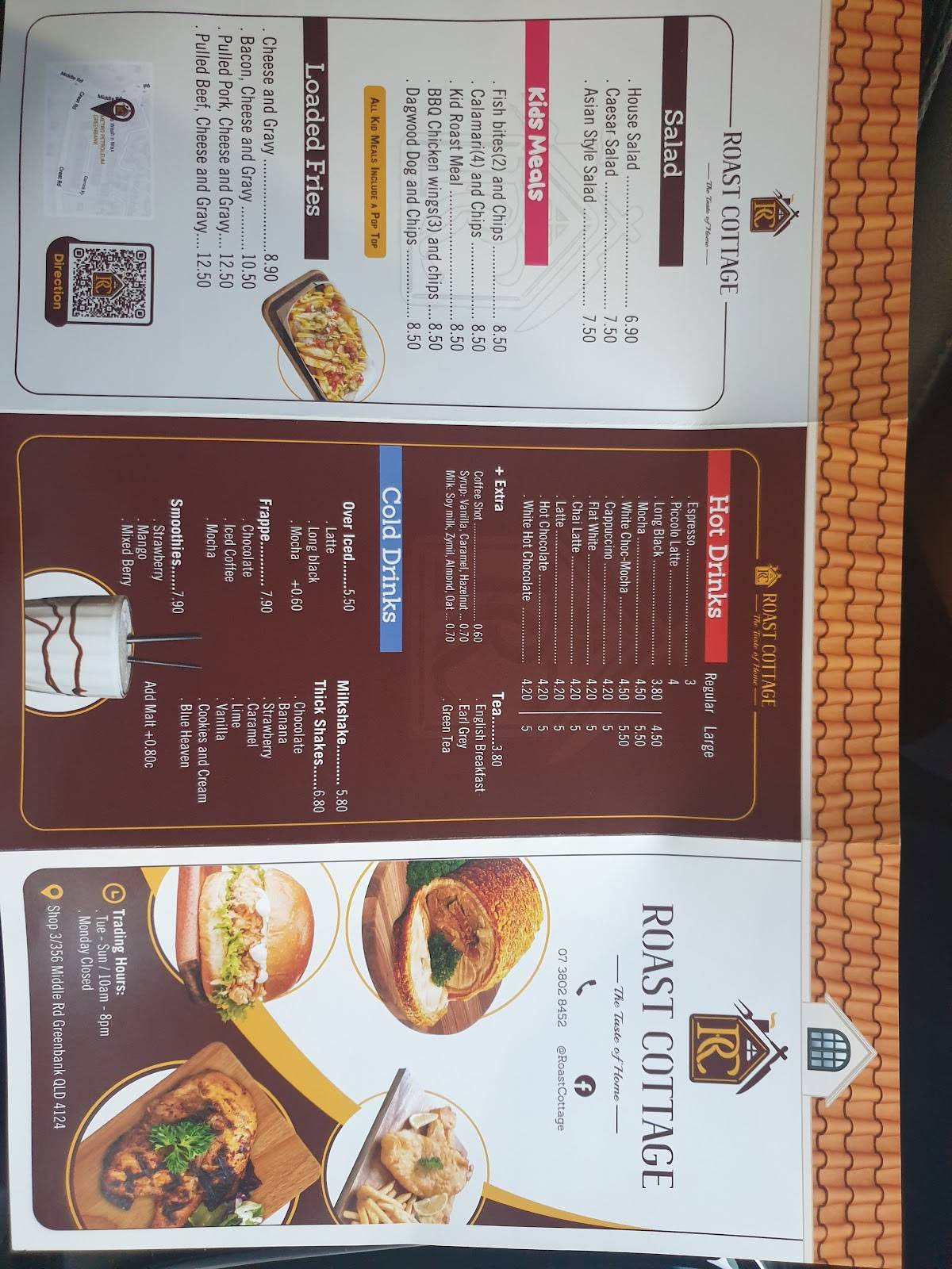 Menu at Roast Cottage restaurant, Greenbank
