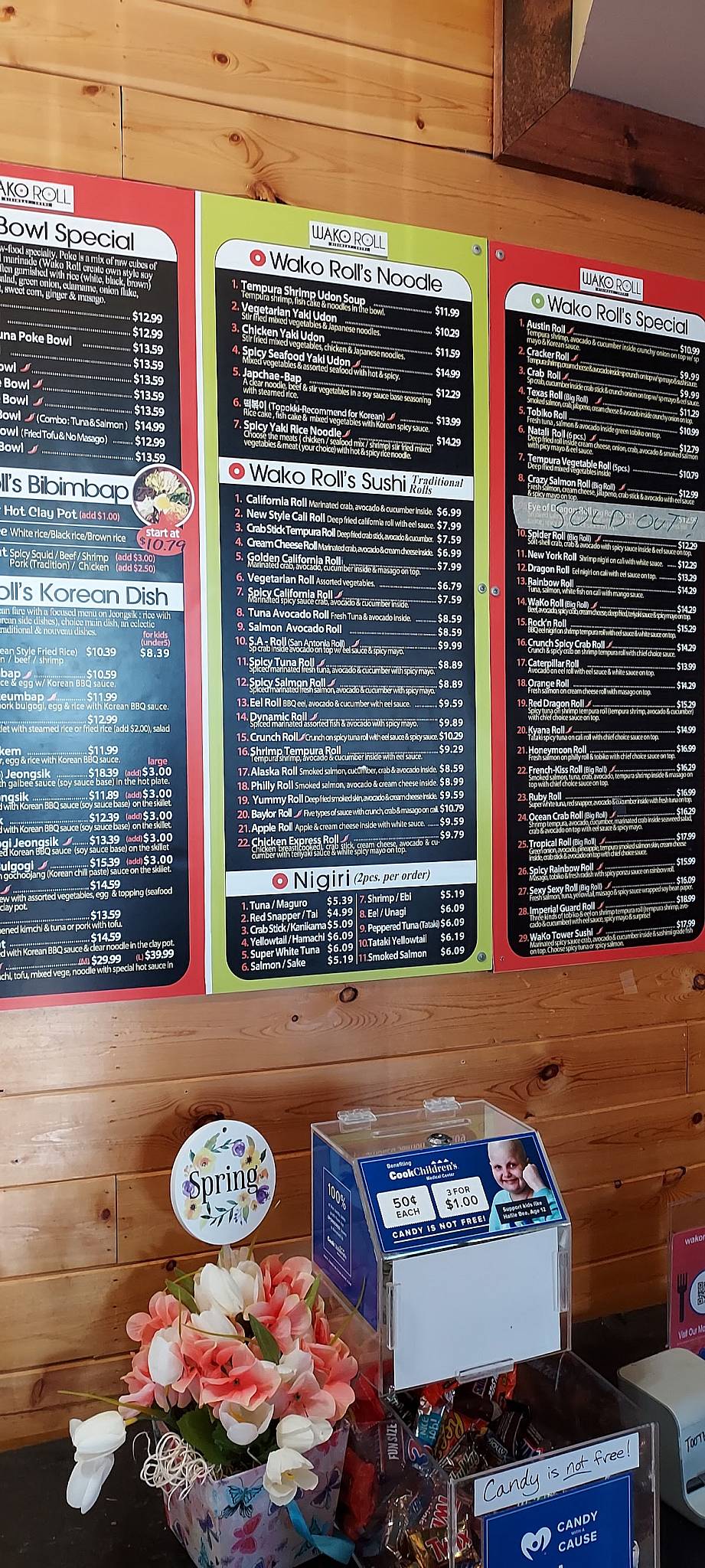Menu at Wako Roll restaurant, Waco
