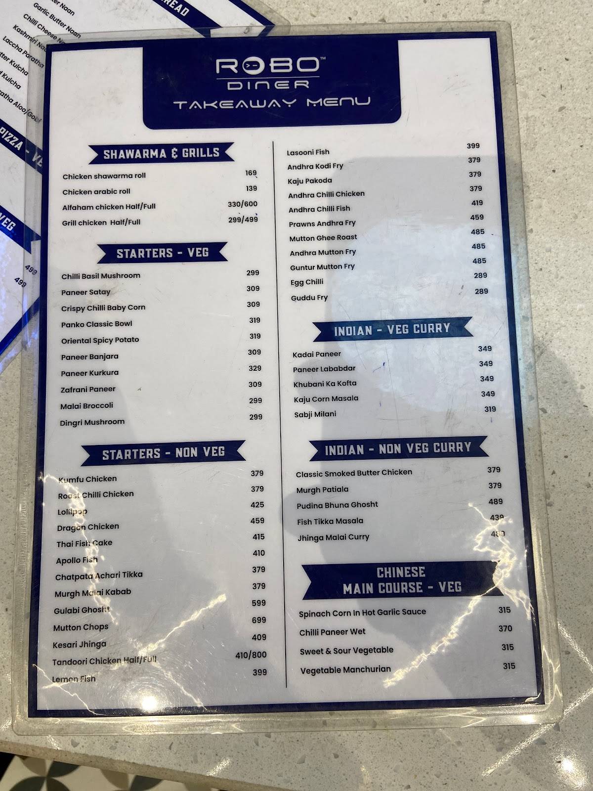 Menu at Robo Diner Best Restaurant in Tirupati, Tirupati