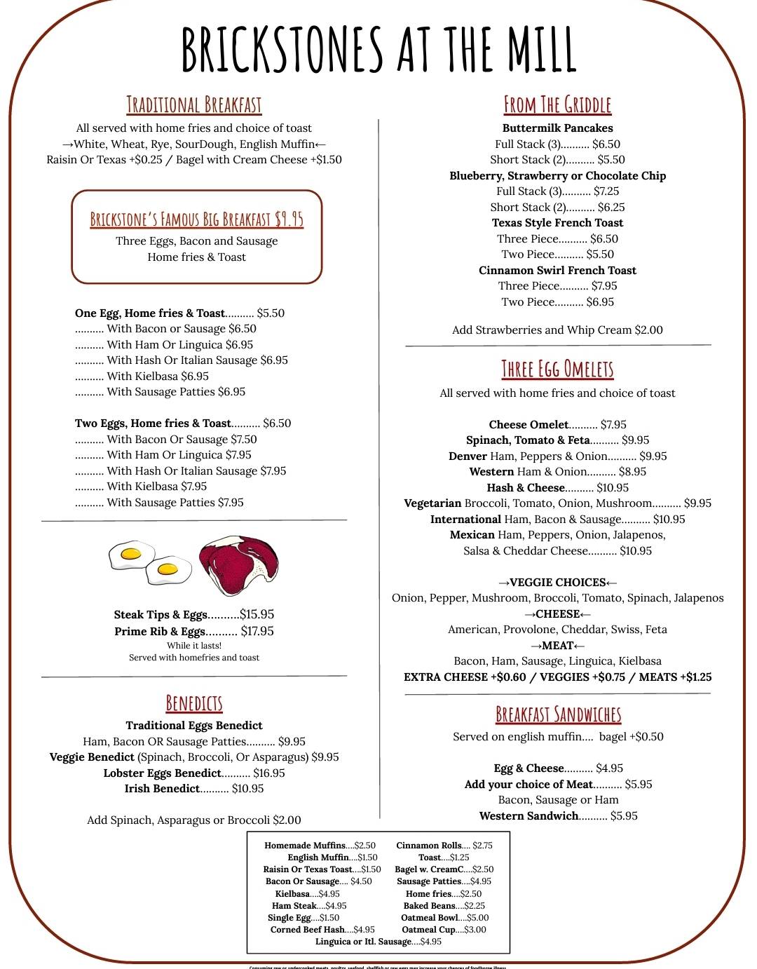 Menu at Brickstones restaurant, Rochester