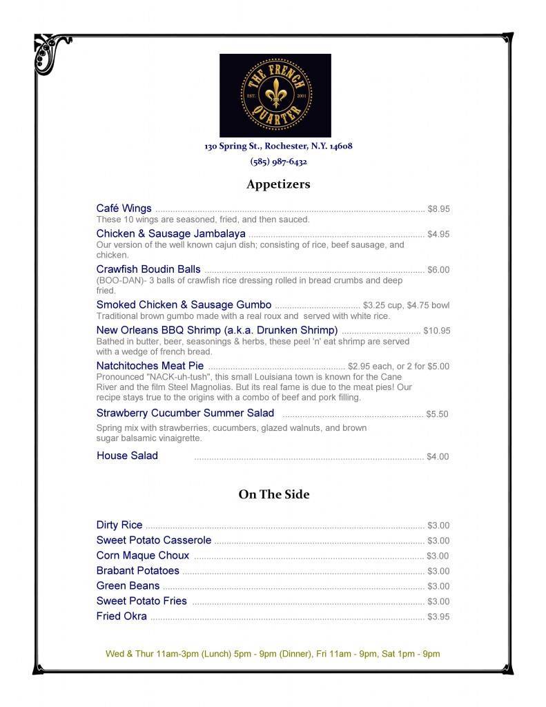 Menu at The French Quarter restaurant, Rochester, 534 W Ridge Rd