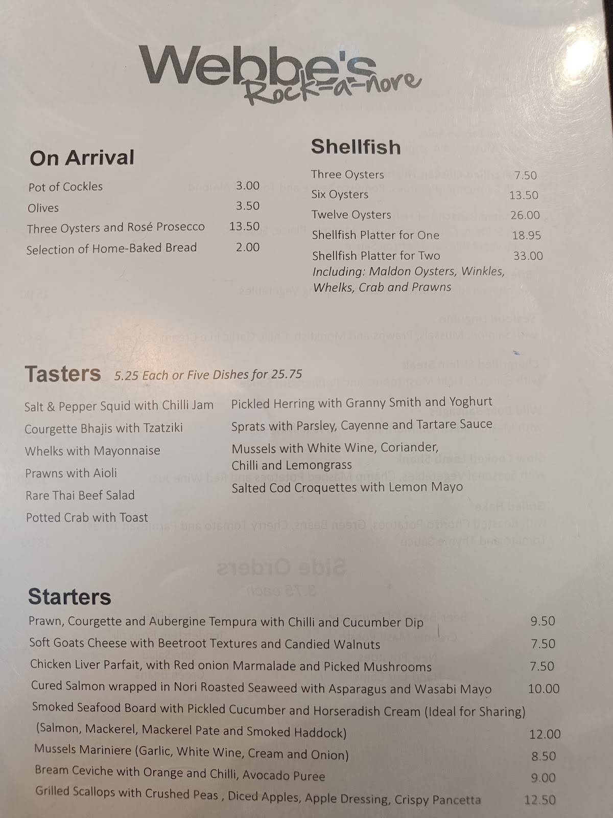 Menu at Rock a Nore Kitchen restaurant, Hastings
