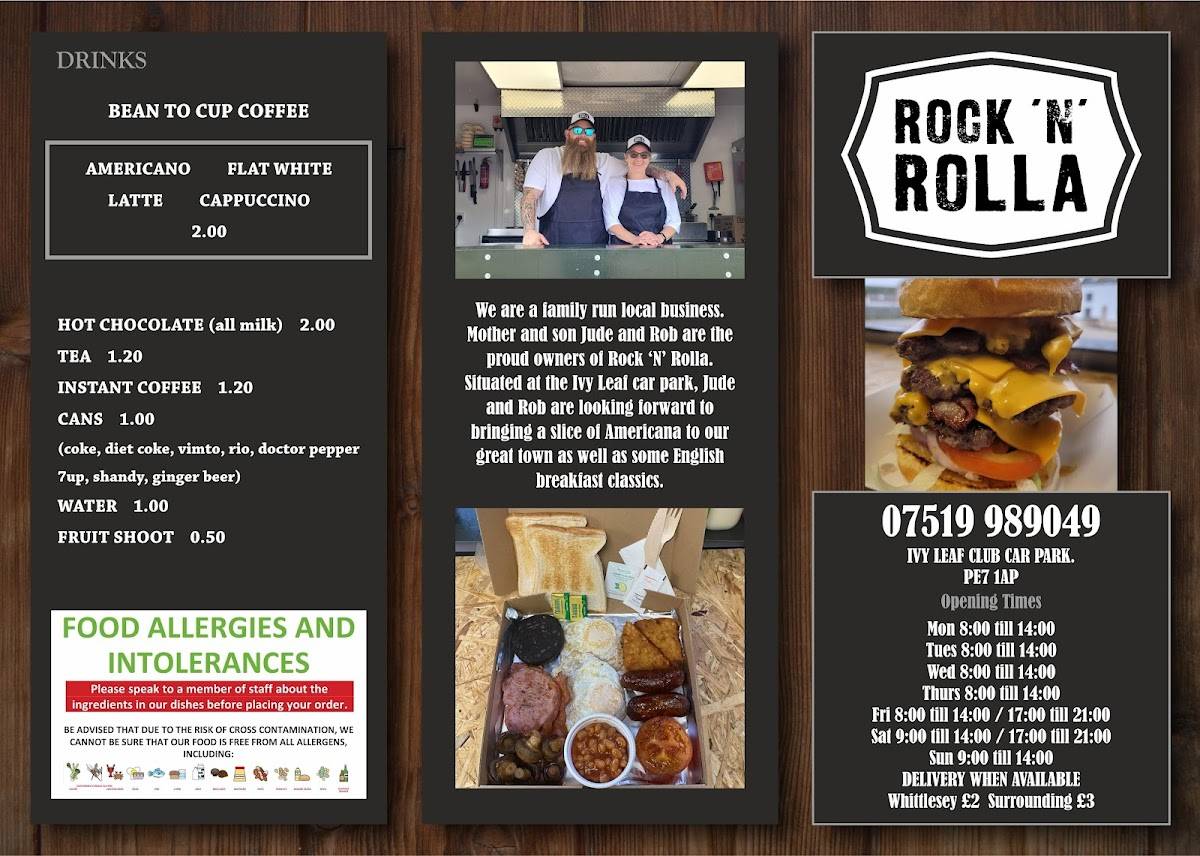 Menu at Rock 'n' Rolla restaurant, Peterborough