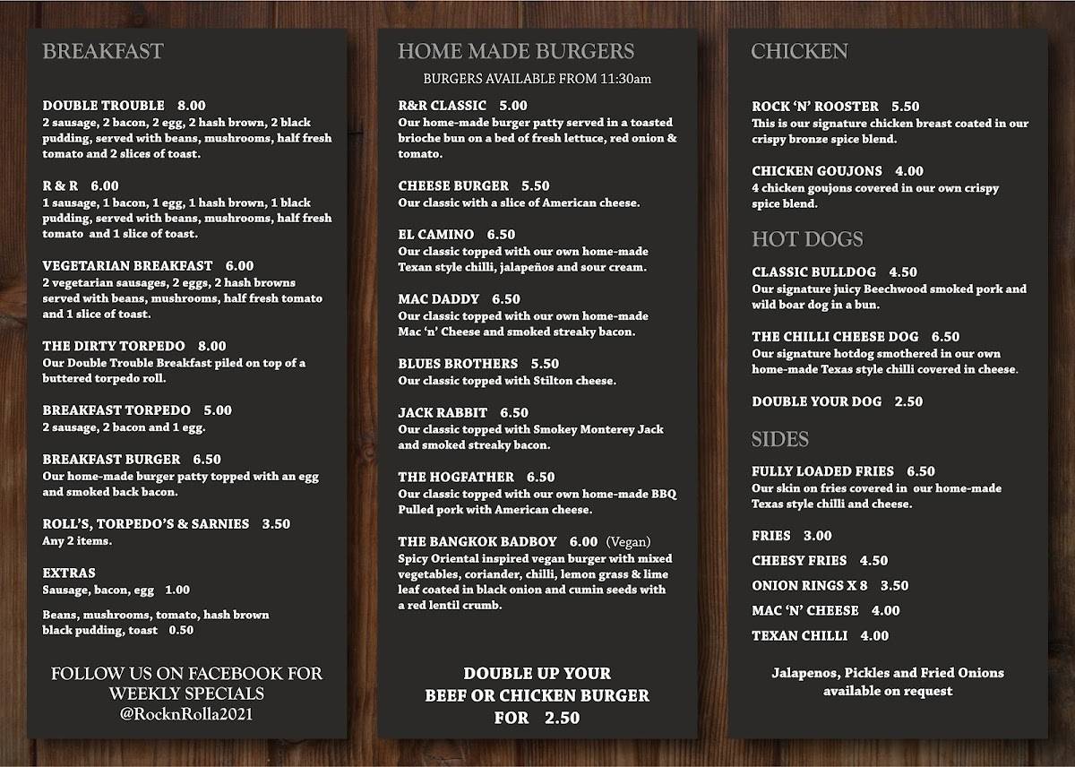 Menu at Rock 'n' Rolla restaurant, Peterborough