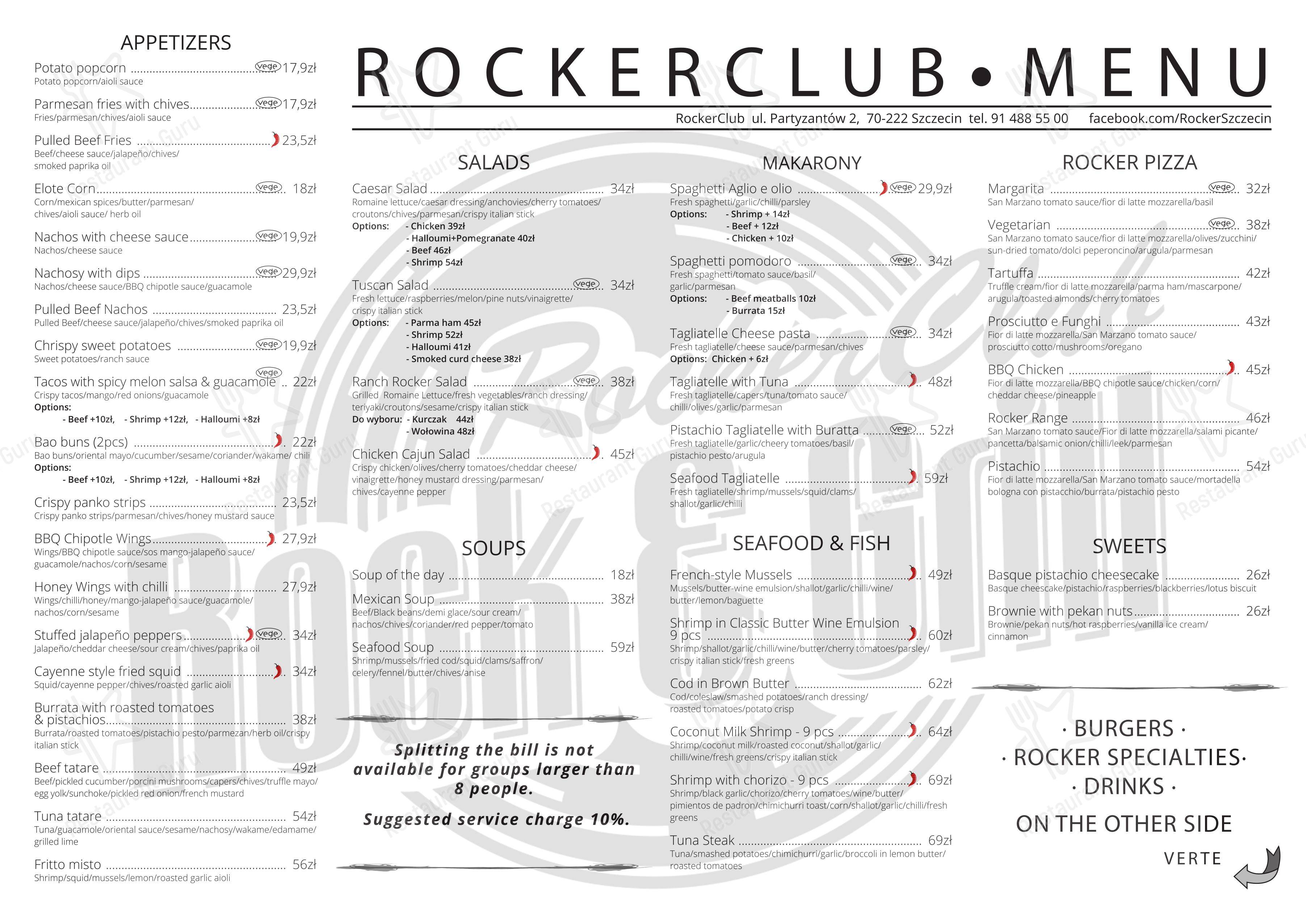 Menu at Rocker&GrillClub, Szczecin