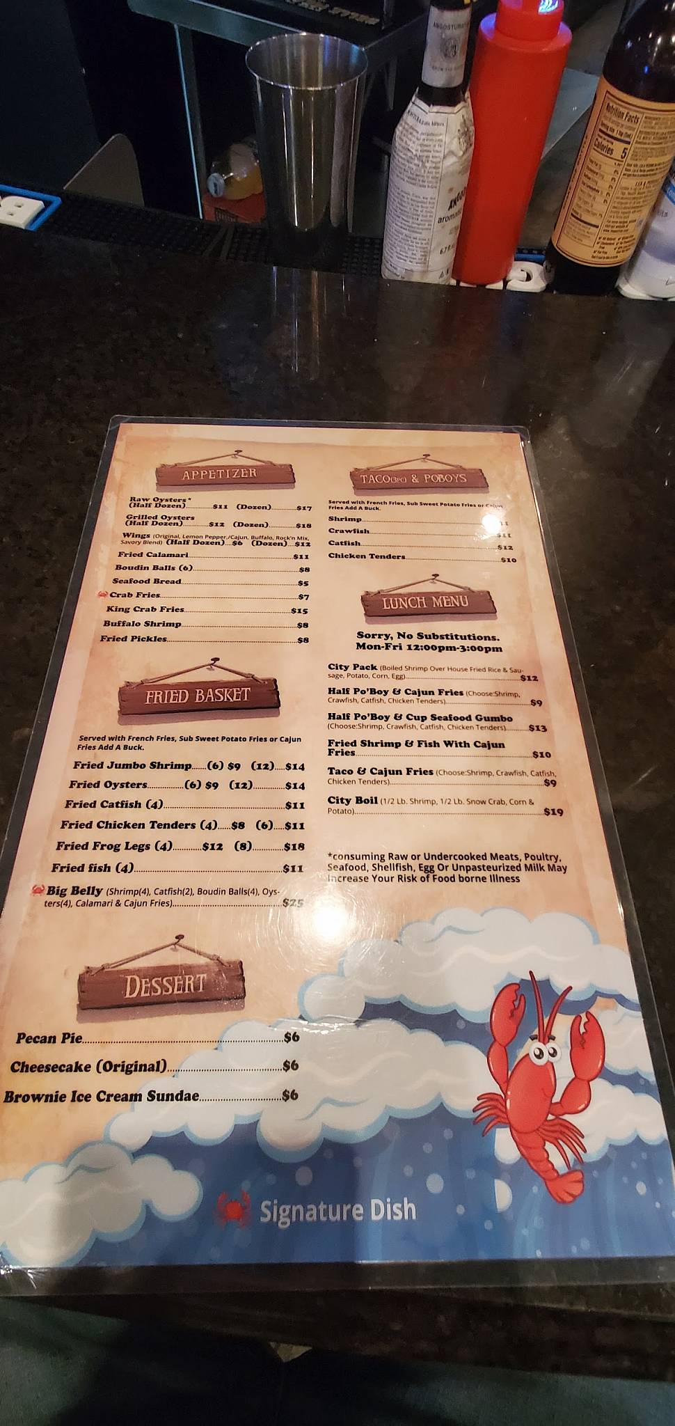 Menu at Rock'n Crab restaurant, Beaumont