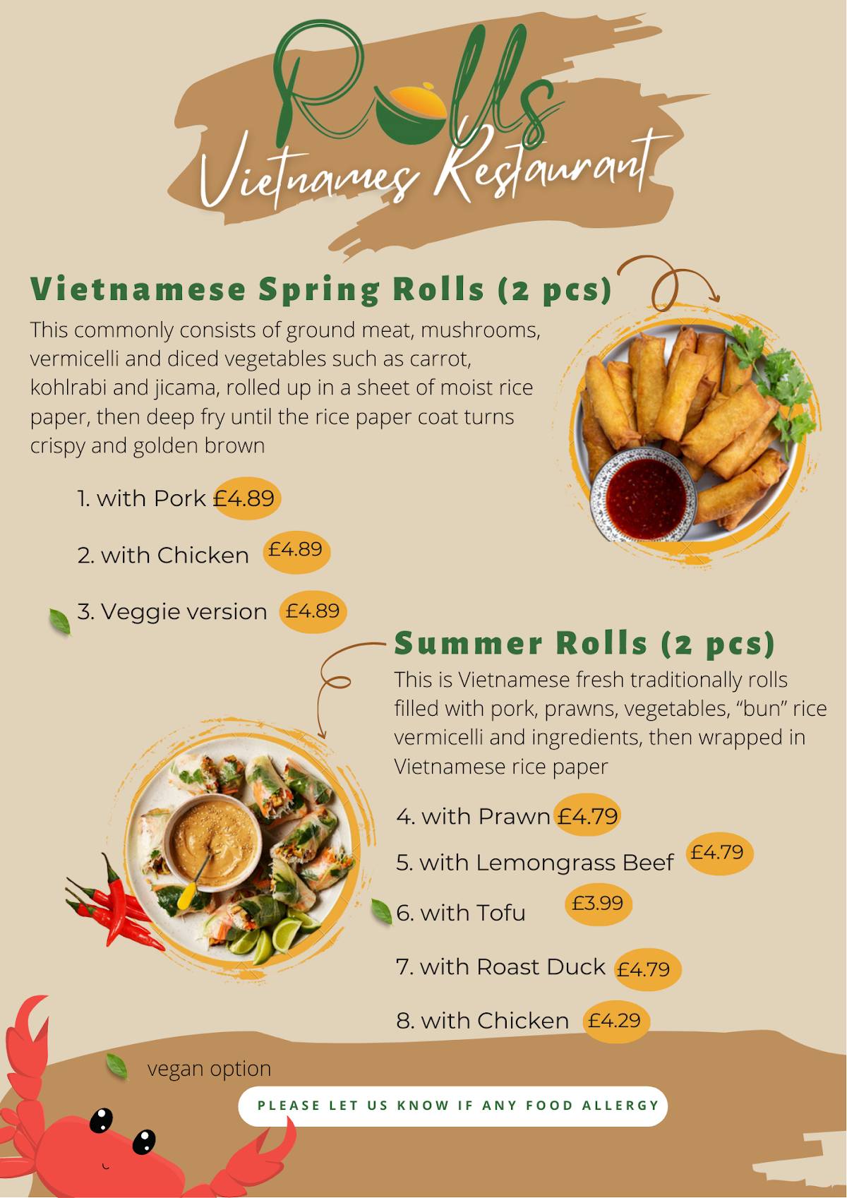 Menu at Rolls Asian foods and bubble tea restaurant, Hull