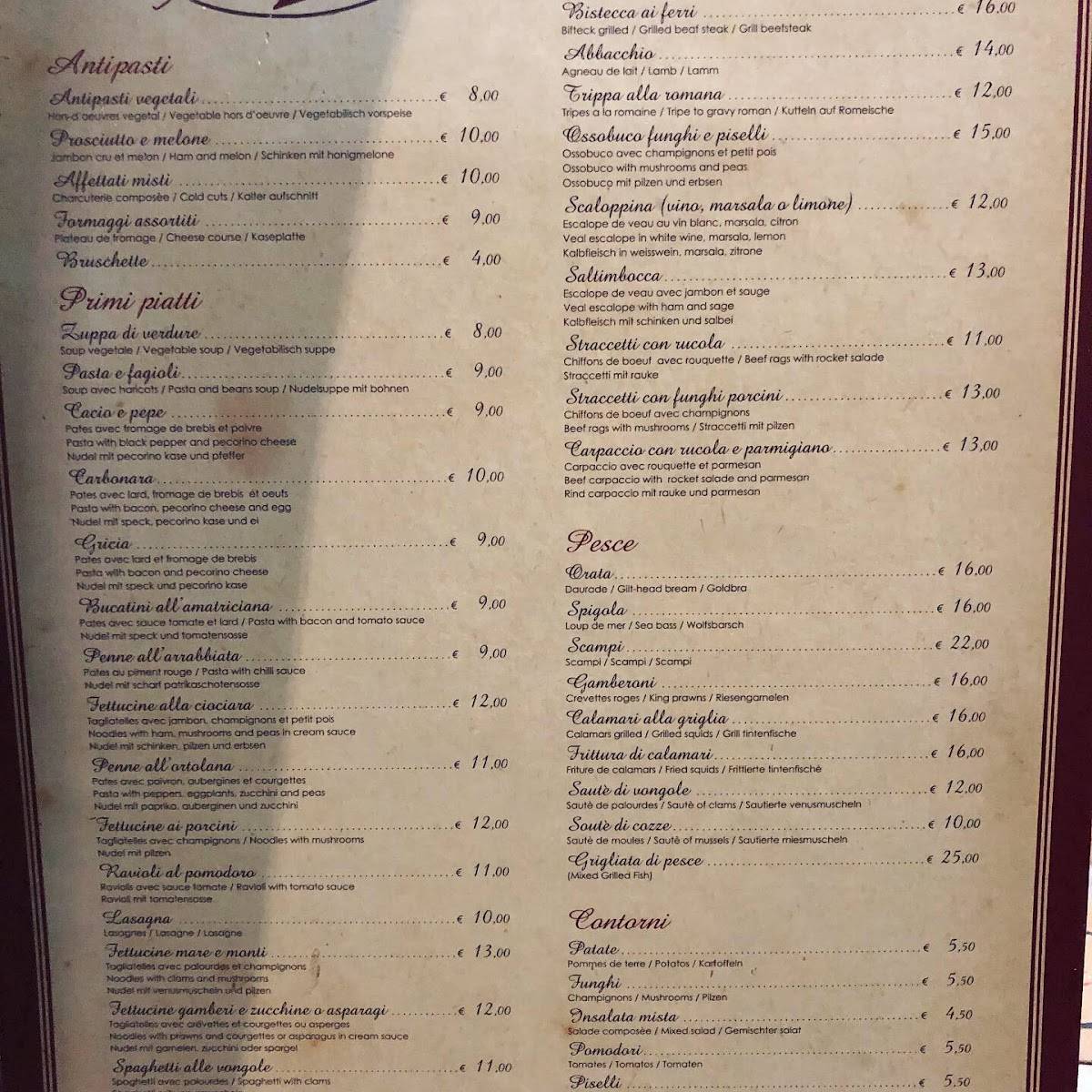 Menu at Sora Lucia restaurant, Rome