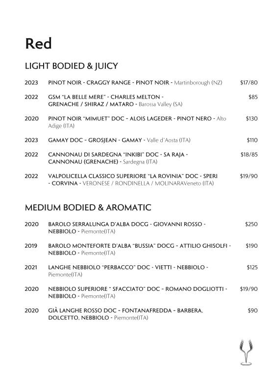 Menu at Romulus restaurant, Leederville