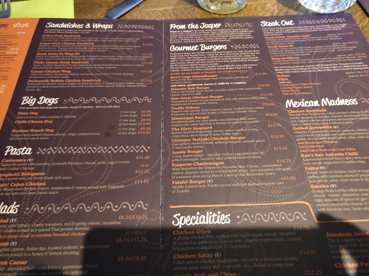 Menu at Roo's Leap Montrose Ltd. restaurant, Montrose