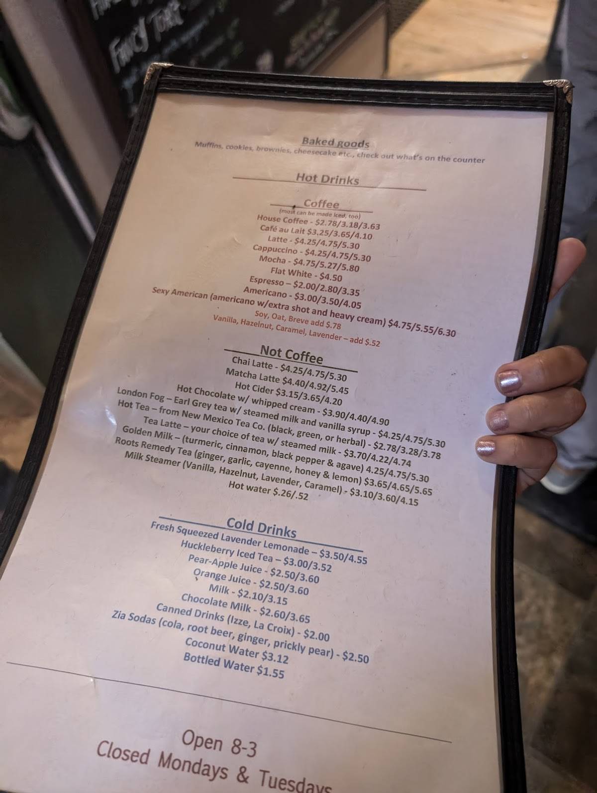 Carta de Roots Farm Cafe, Tijeras, NM-337