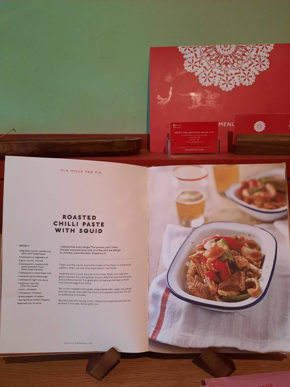 Menu at Rosa's Thai restaurant, London