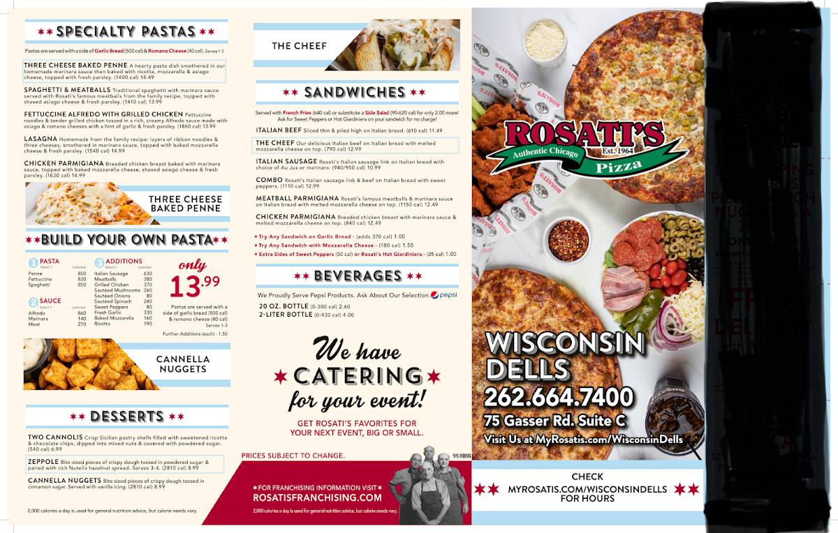 Menu at Rosati's Pizza pizzeria, Wisconsin Dells